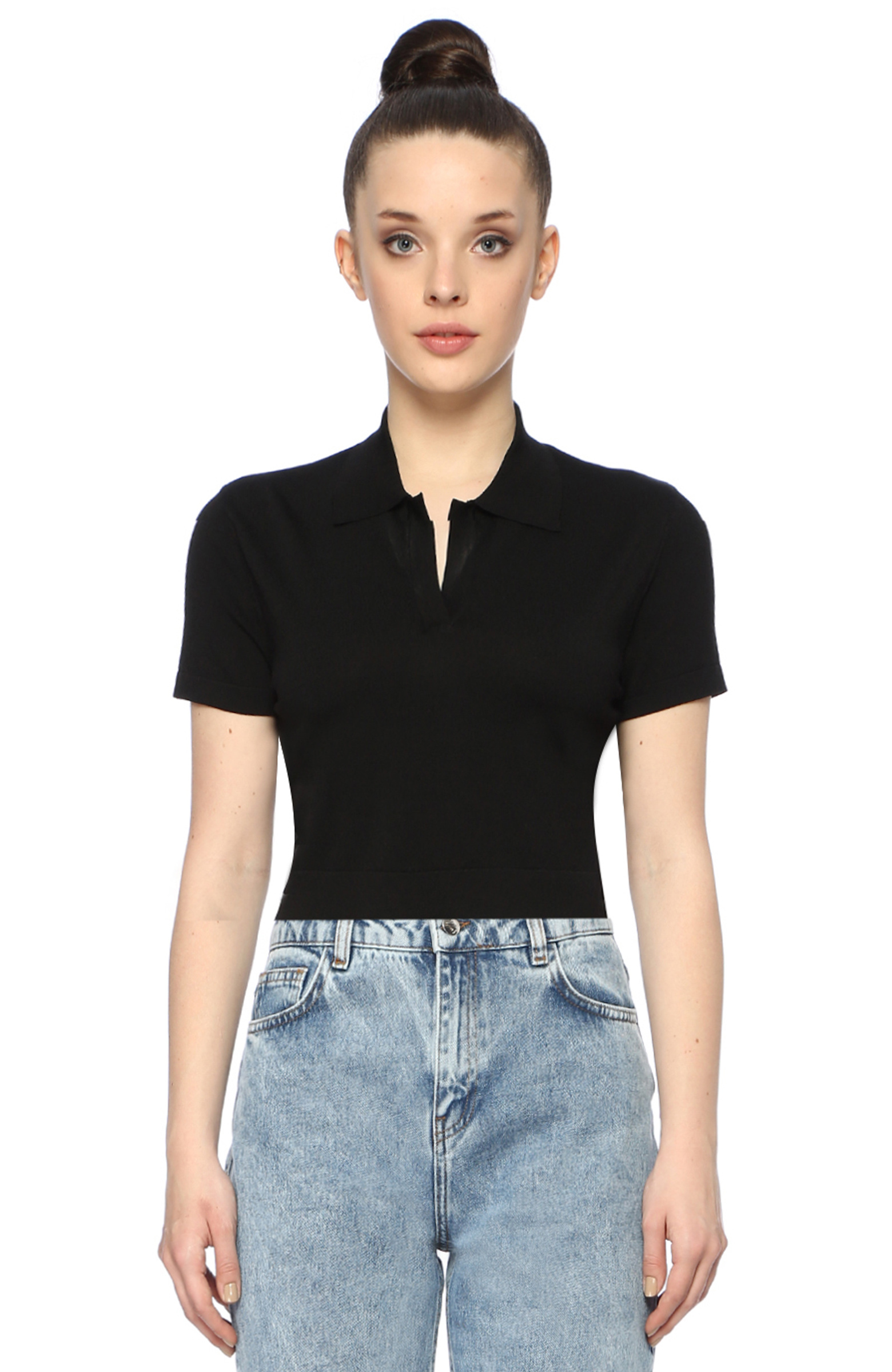 Gömlek Yaka Siyah Kazak