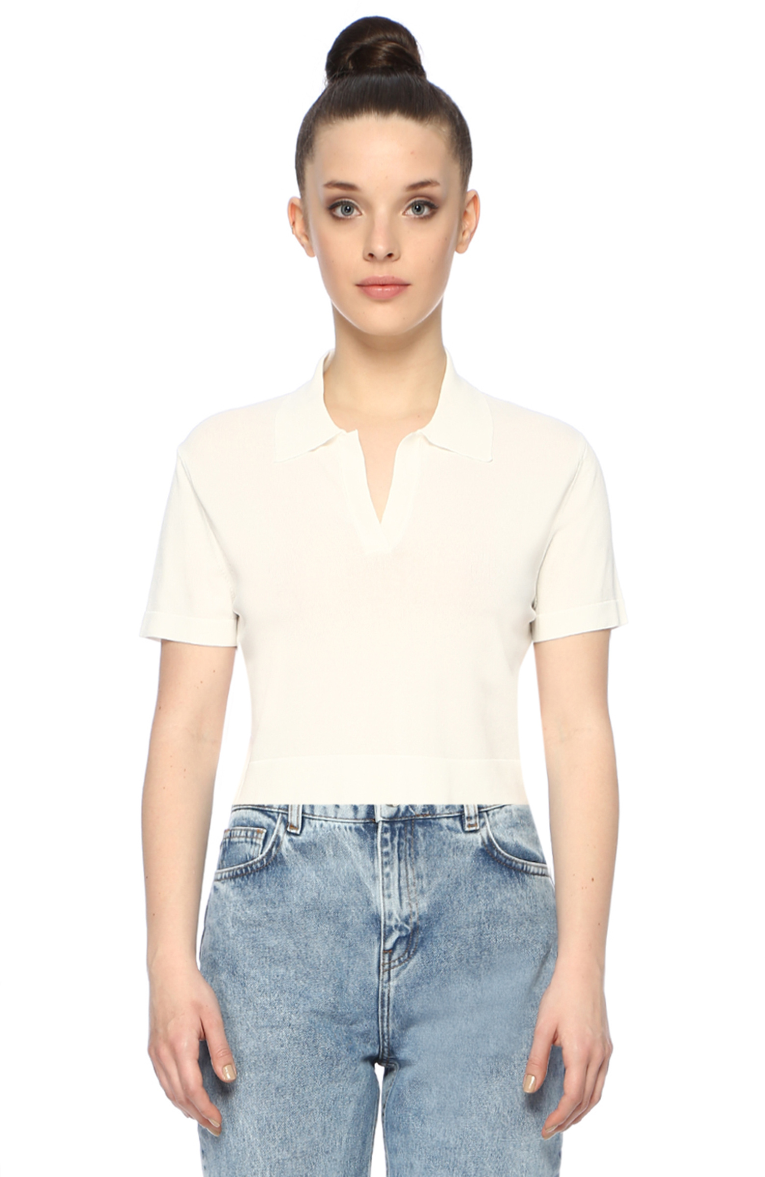 Gömlek Yaka Beyaz Kazak