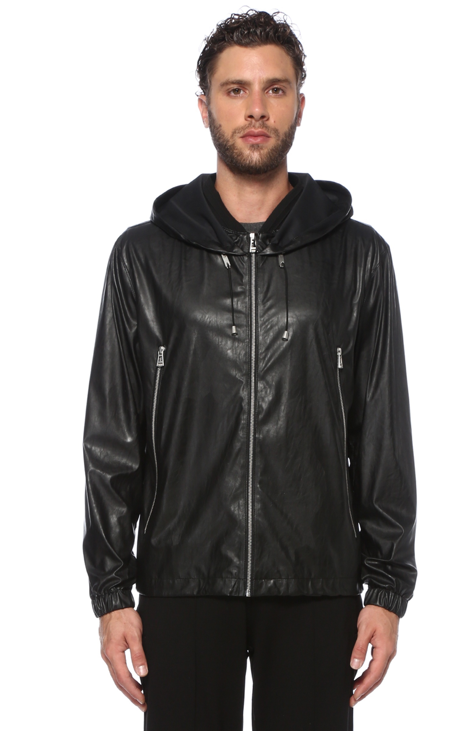 Slim Fit Siyah Kapüşonlu Mont