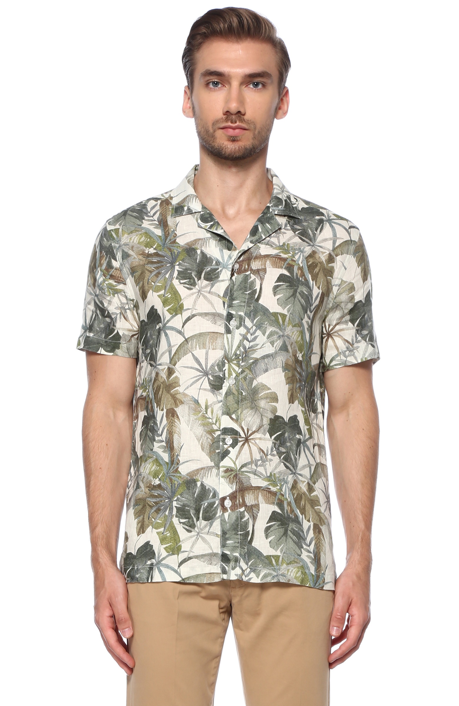 Haki Desenli Keten Gömlek