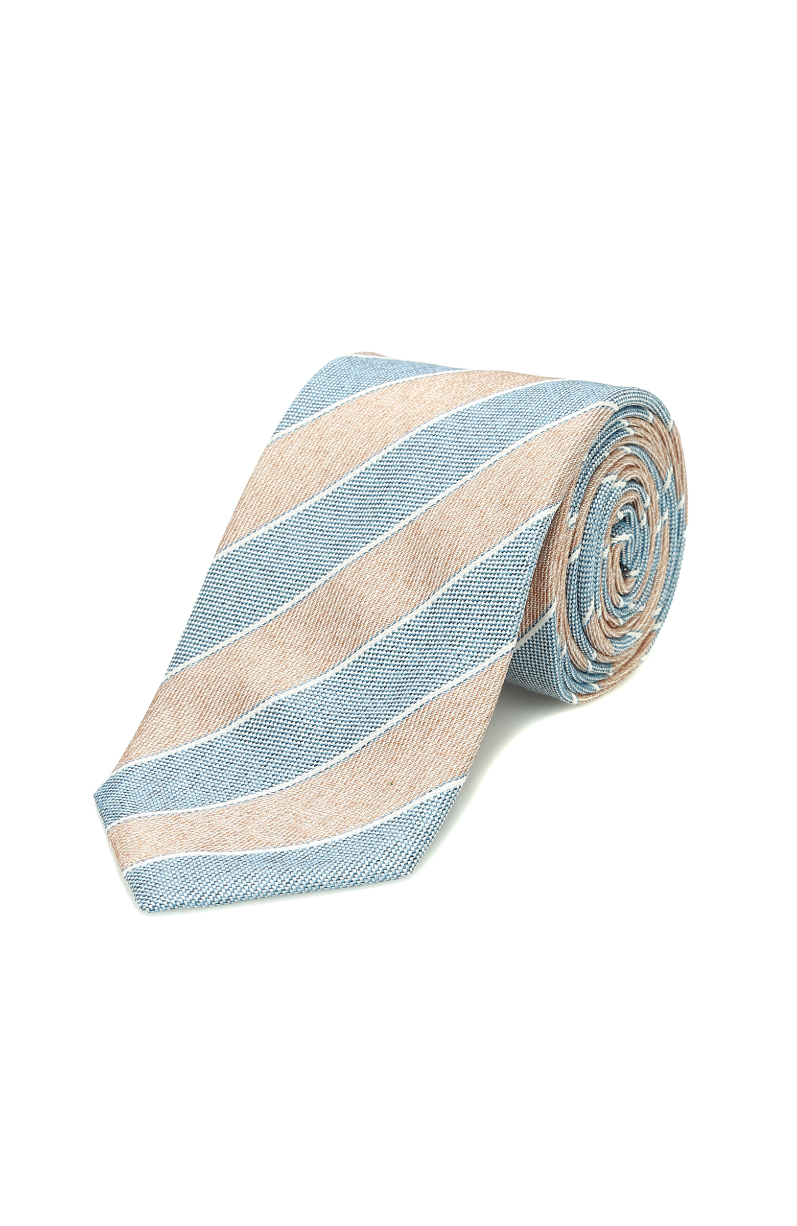 Mavi Bej Çizgili İpek Erkek Kravat