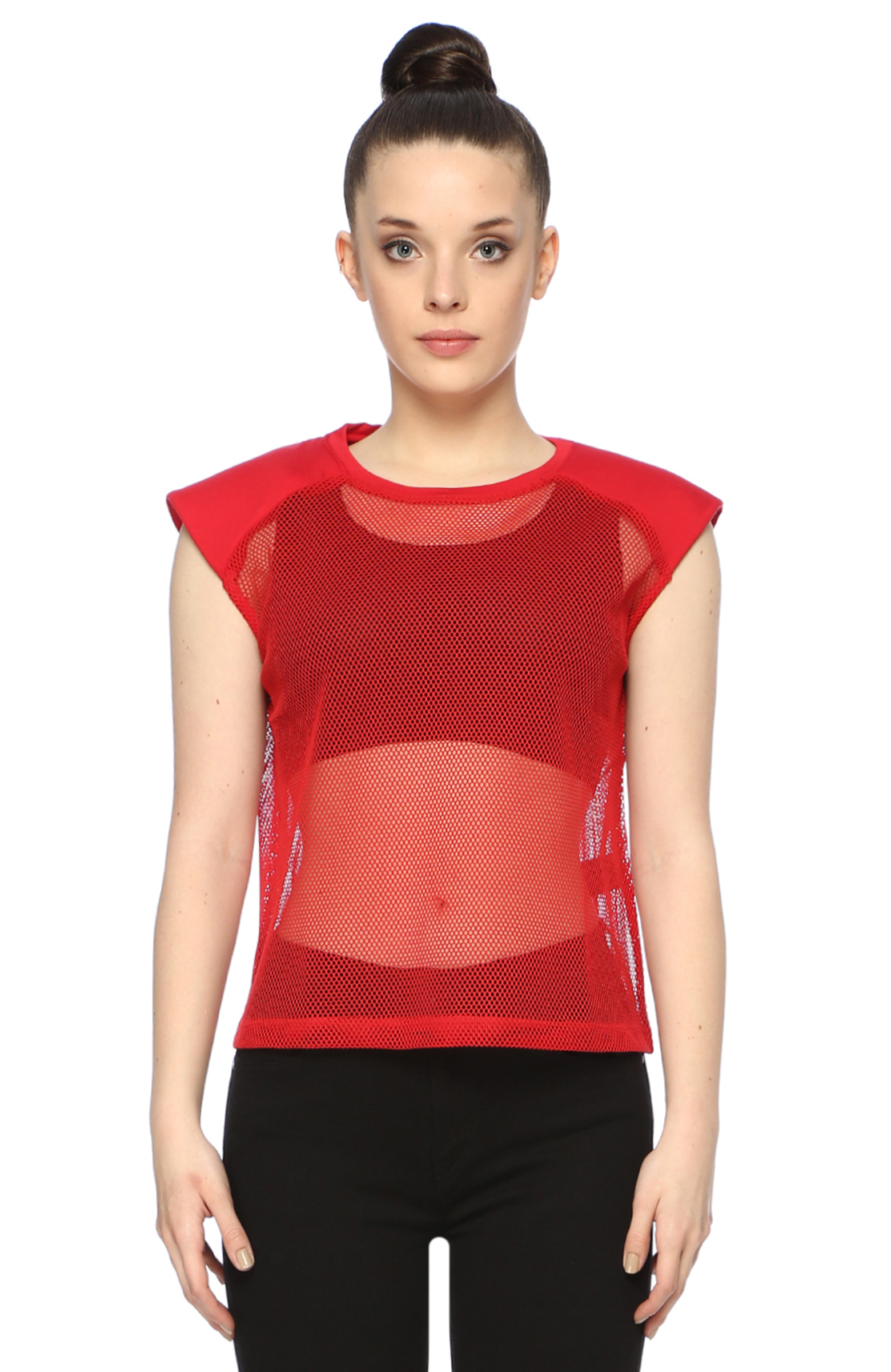 Slim Fit Kırmızı File Dokulu T-shirt