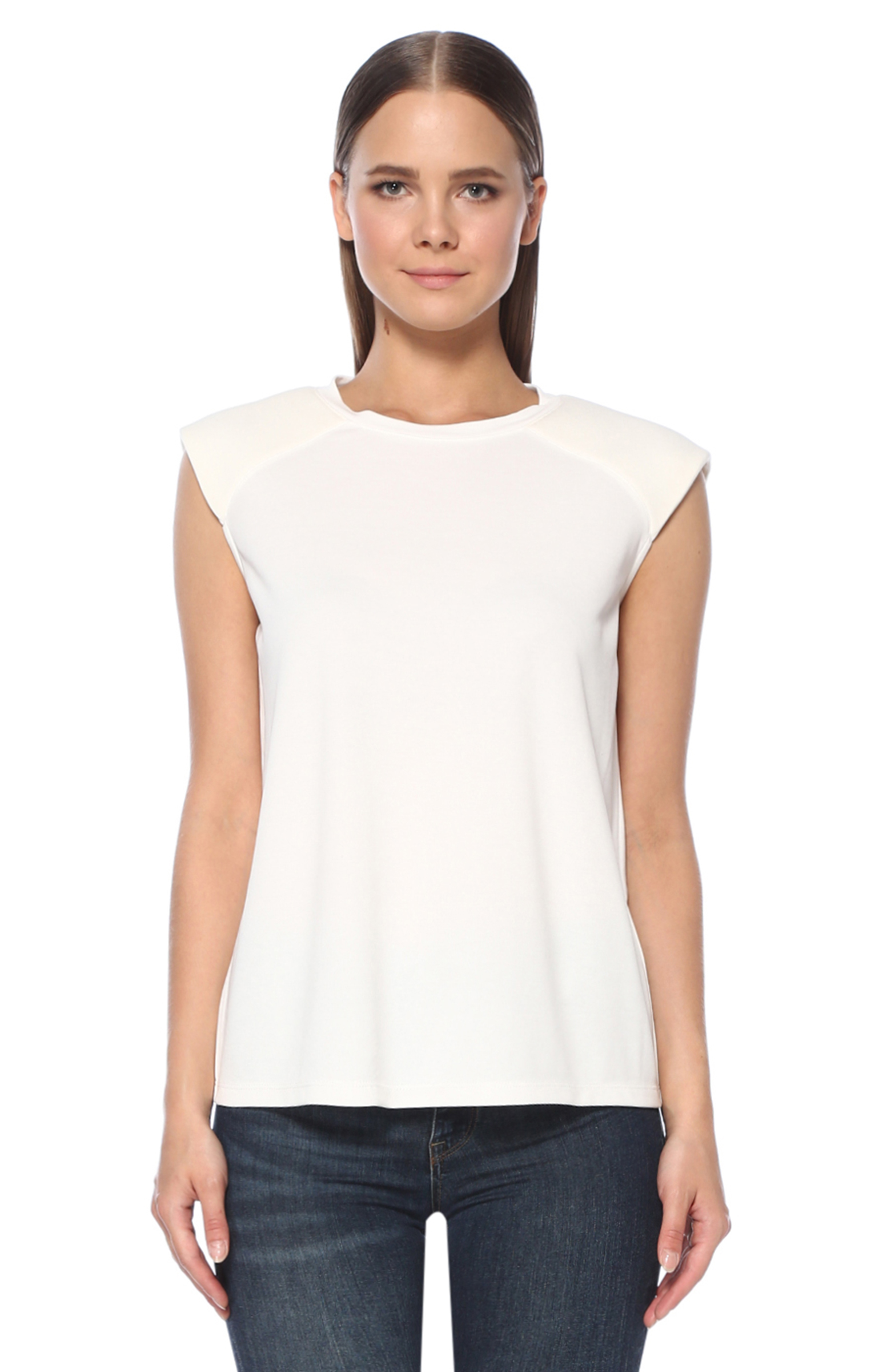 Ekru Bisiklet Yaka Basic T-Shirt Ekru Bisiklet Yaka Basic T-Shirt