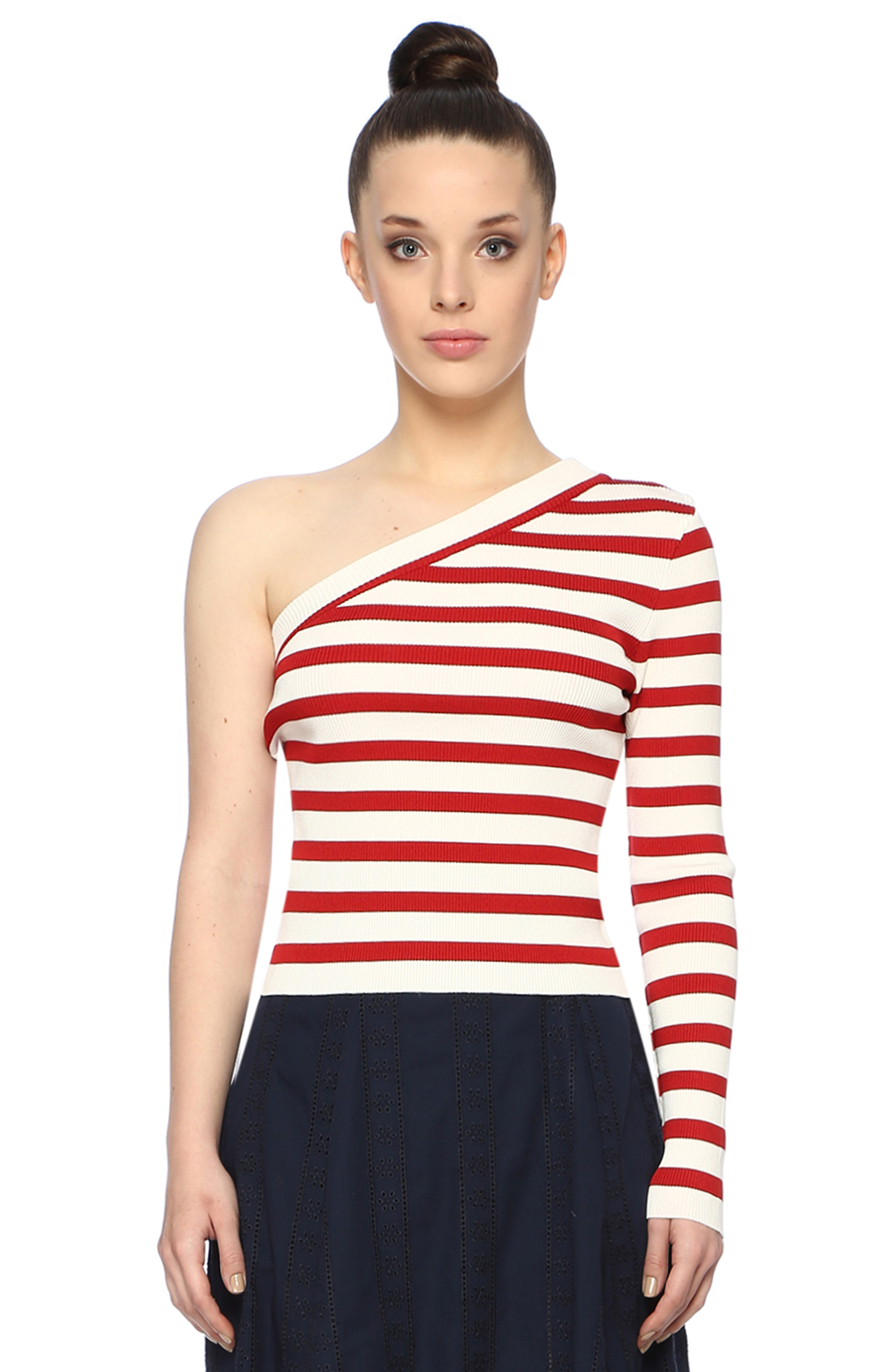 Slim Fit Kırmızı Beyaz Çizgili Triko Slim Fit Kırmızı Beyaz Çizgili Triko