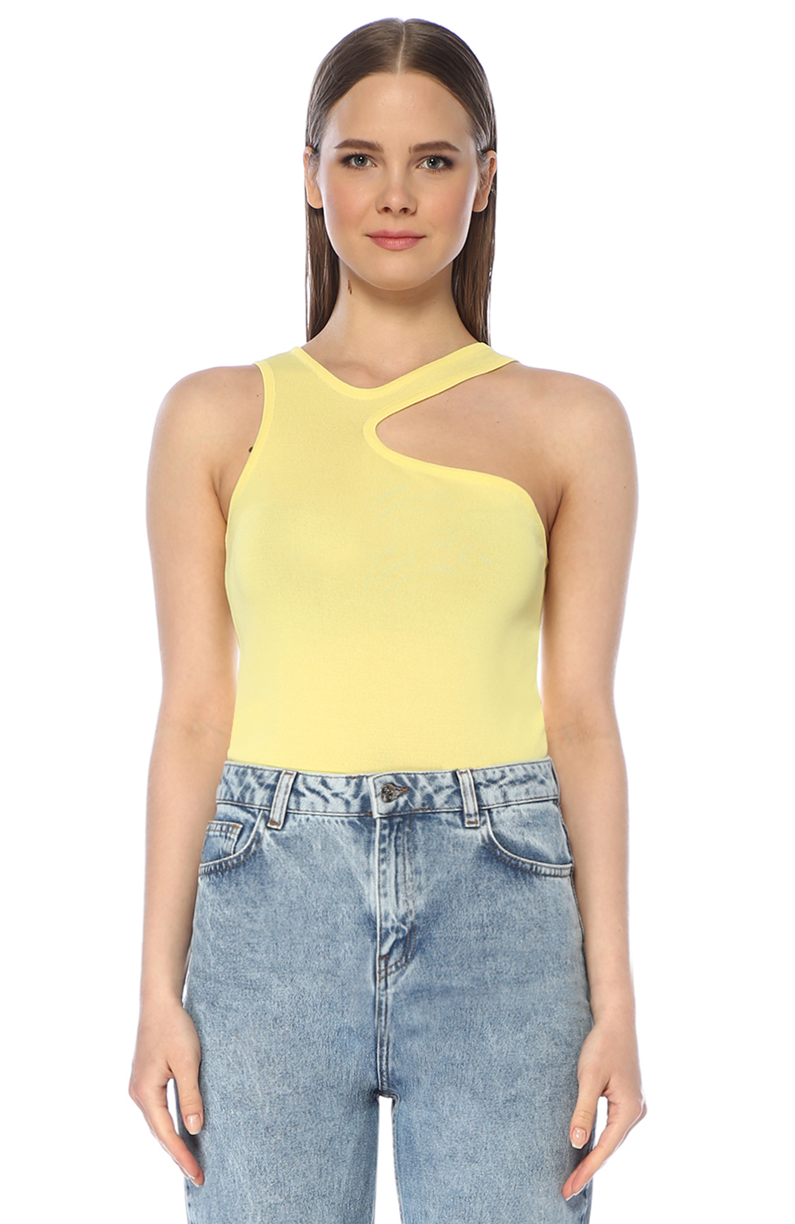 Slim Fit Sarı Asimetrik Triko Atlet Slim Fit Sarı Asimetrik Triko Atlet