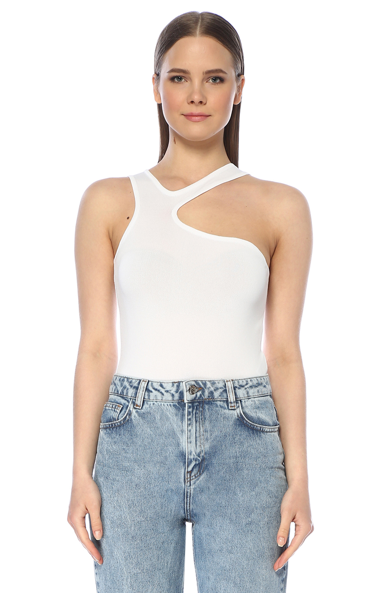 Slim Fit Beyaz Asimetrik Triko Atlet Slim Fit Beyaz Asimetrik Triko Atlet