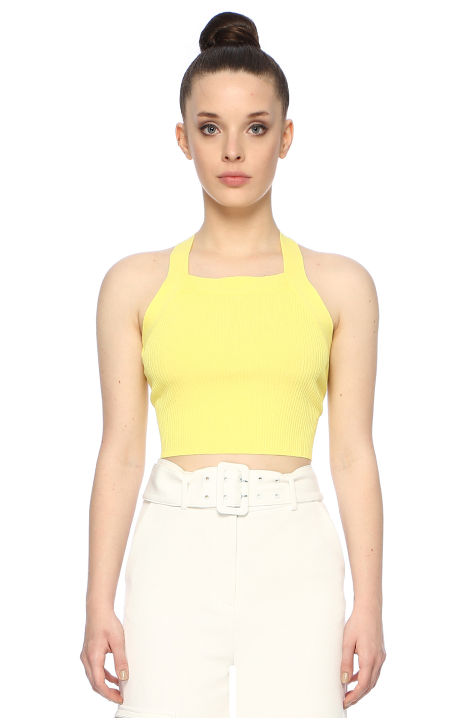 Slim Fit Sarı Bağlamalı Atlet