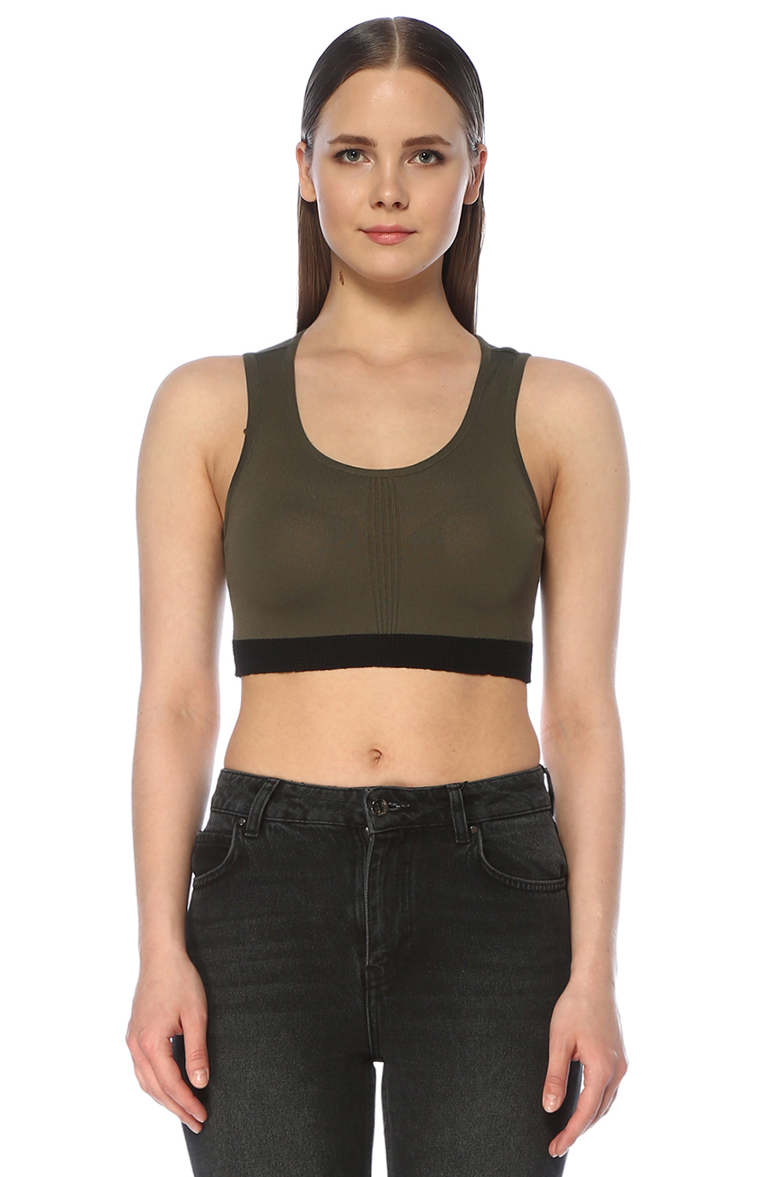 Slim Fit Haki Renk Detaylı Bluz