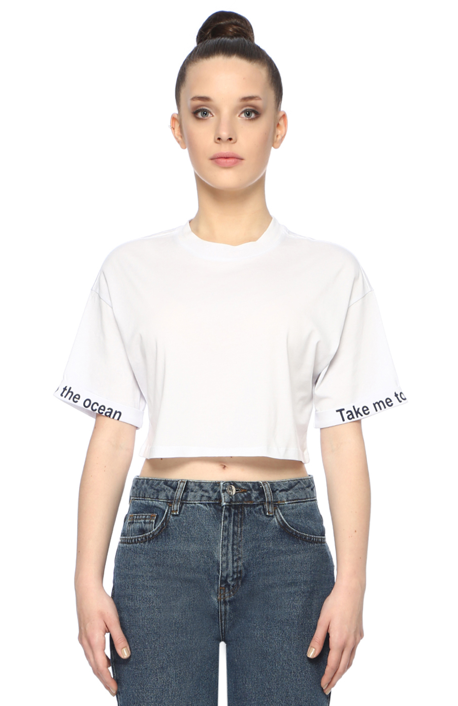 Slim Fit Beyaz Yazı Baskılı T-shirt