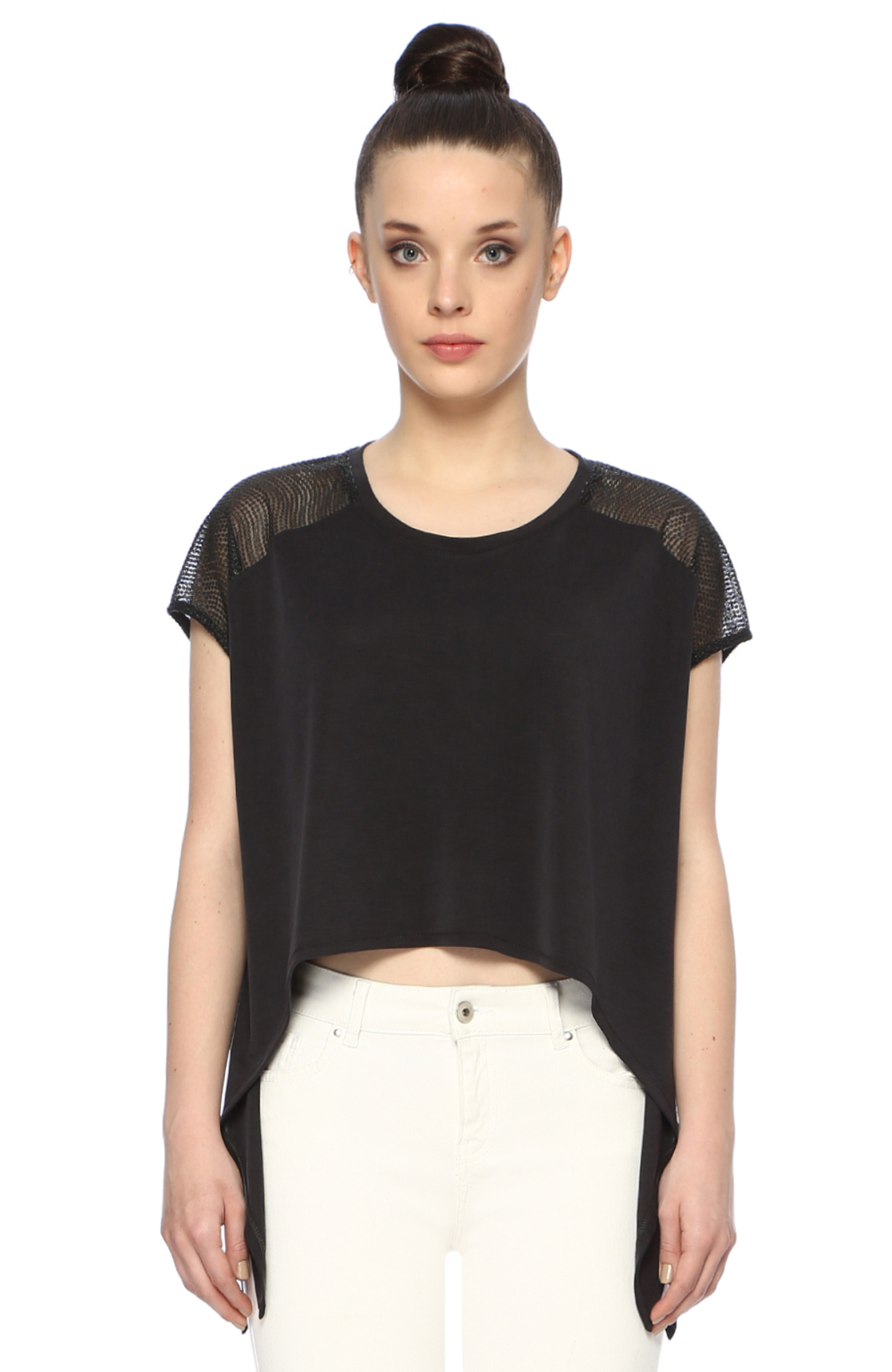 Basic Fit Antrasit Kol Detaylı T-shirt