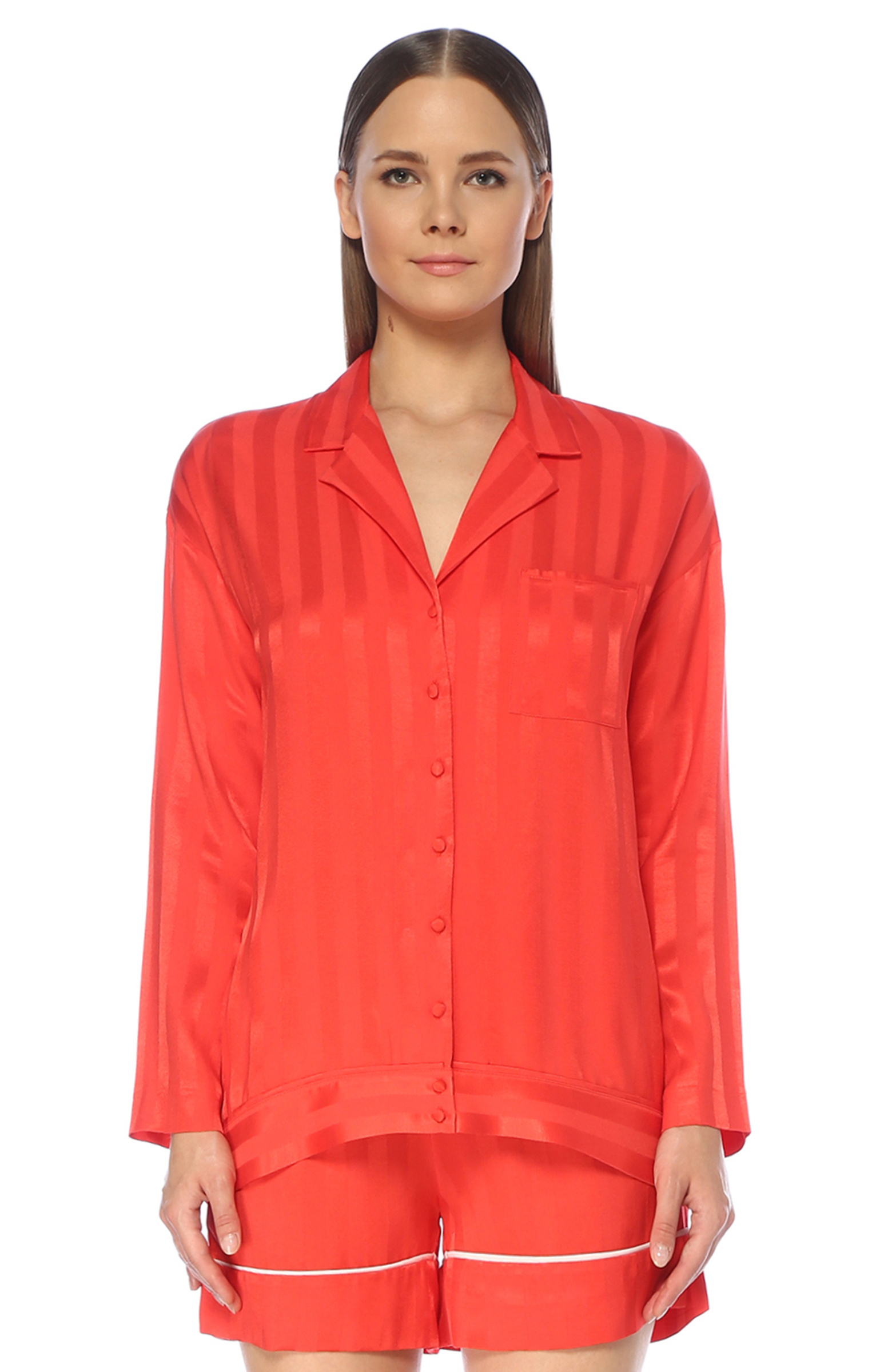 Slim Fit Kırmızı Çizgili Gömlek