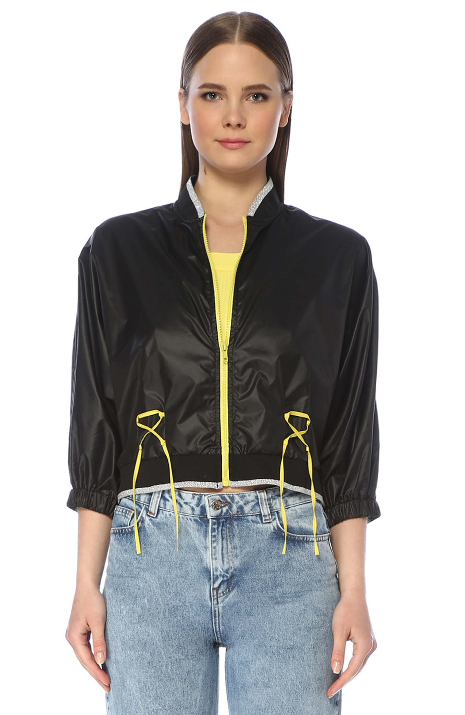 Slim Fit Siyah Dik Yaka Mont