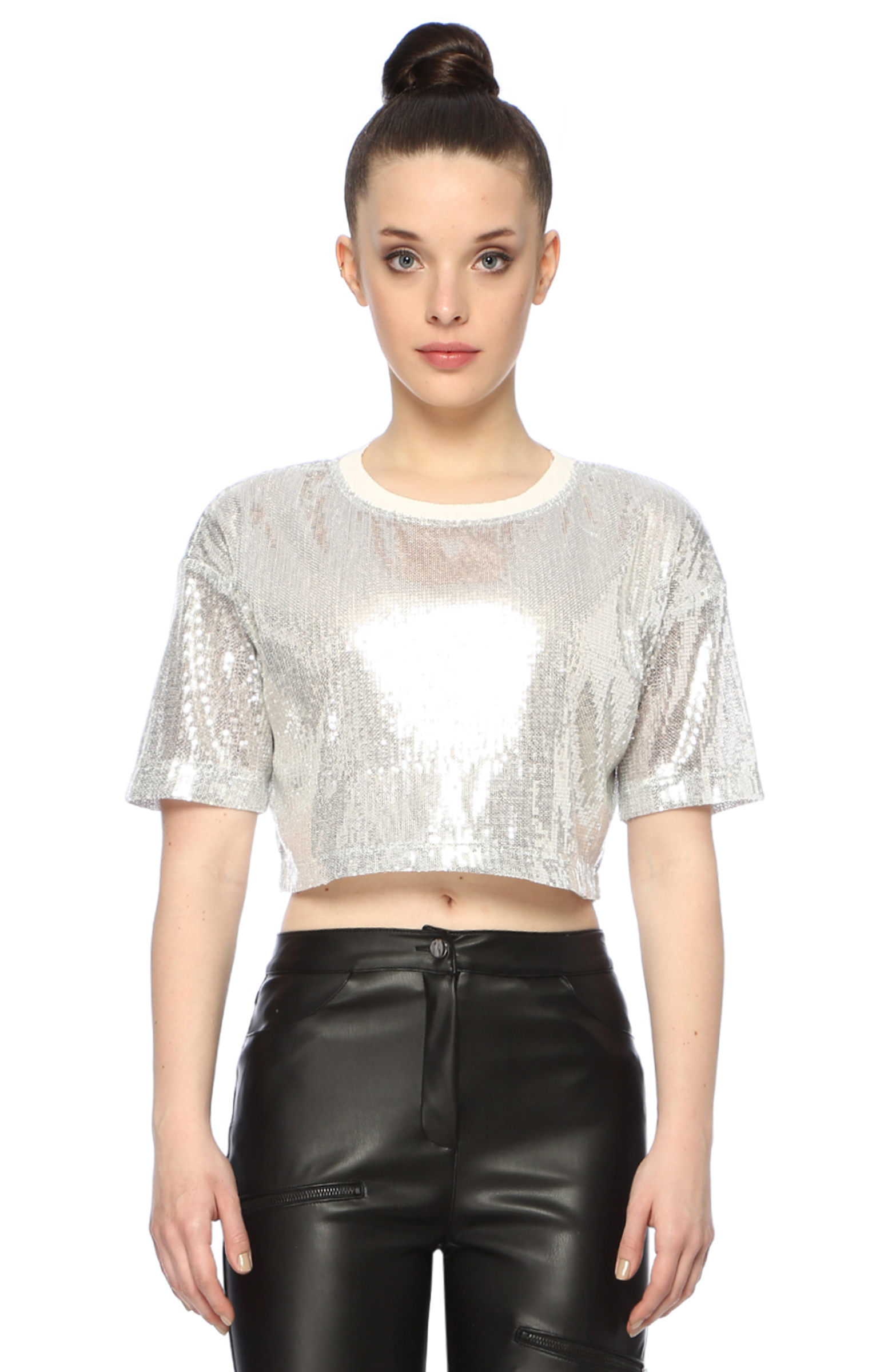 Slim Fit Silver Payetli Buz Slim Fit Silver Payetli Buz