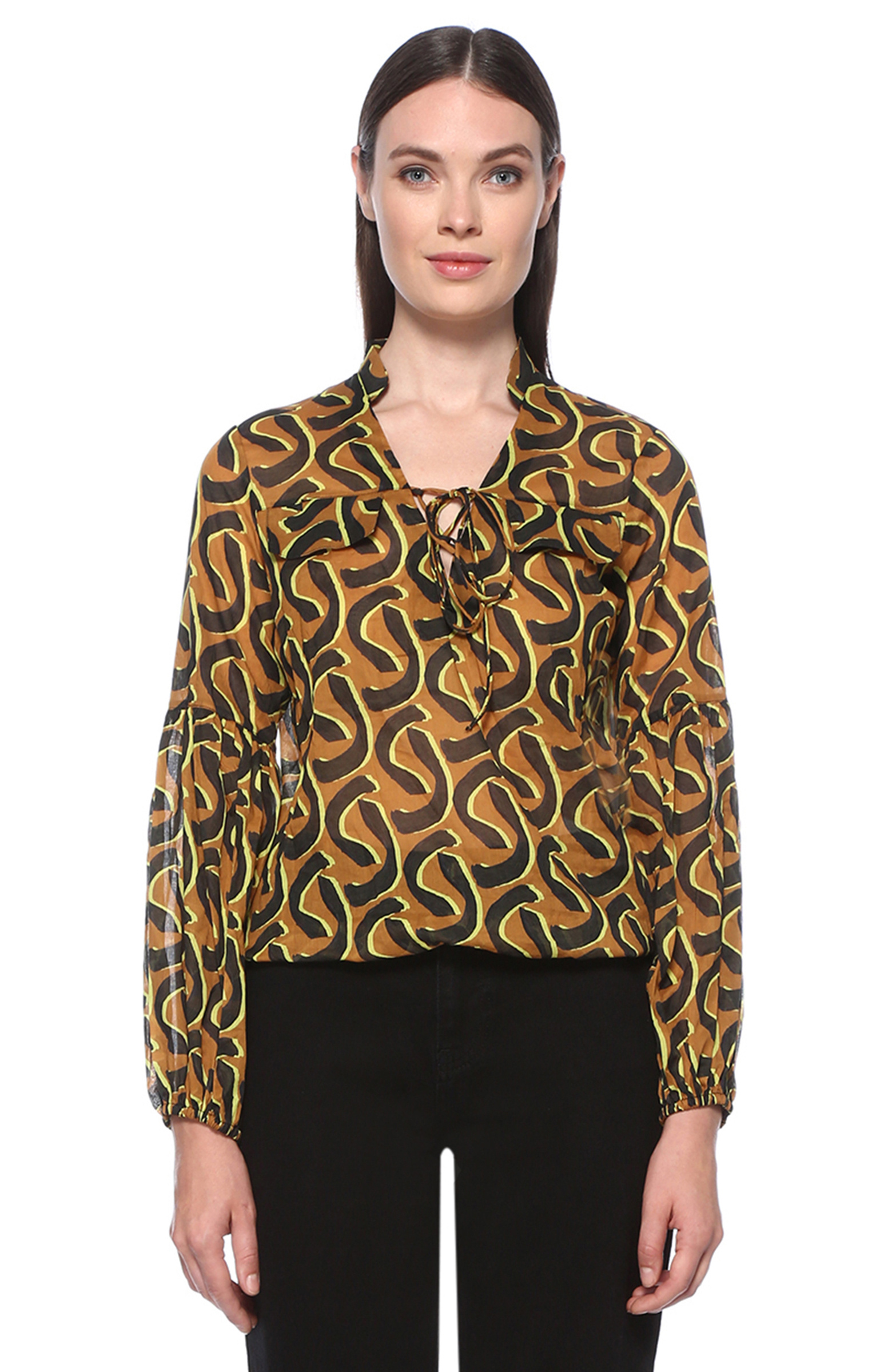 Siyah Sarı Desenli Bluz