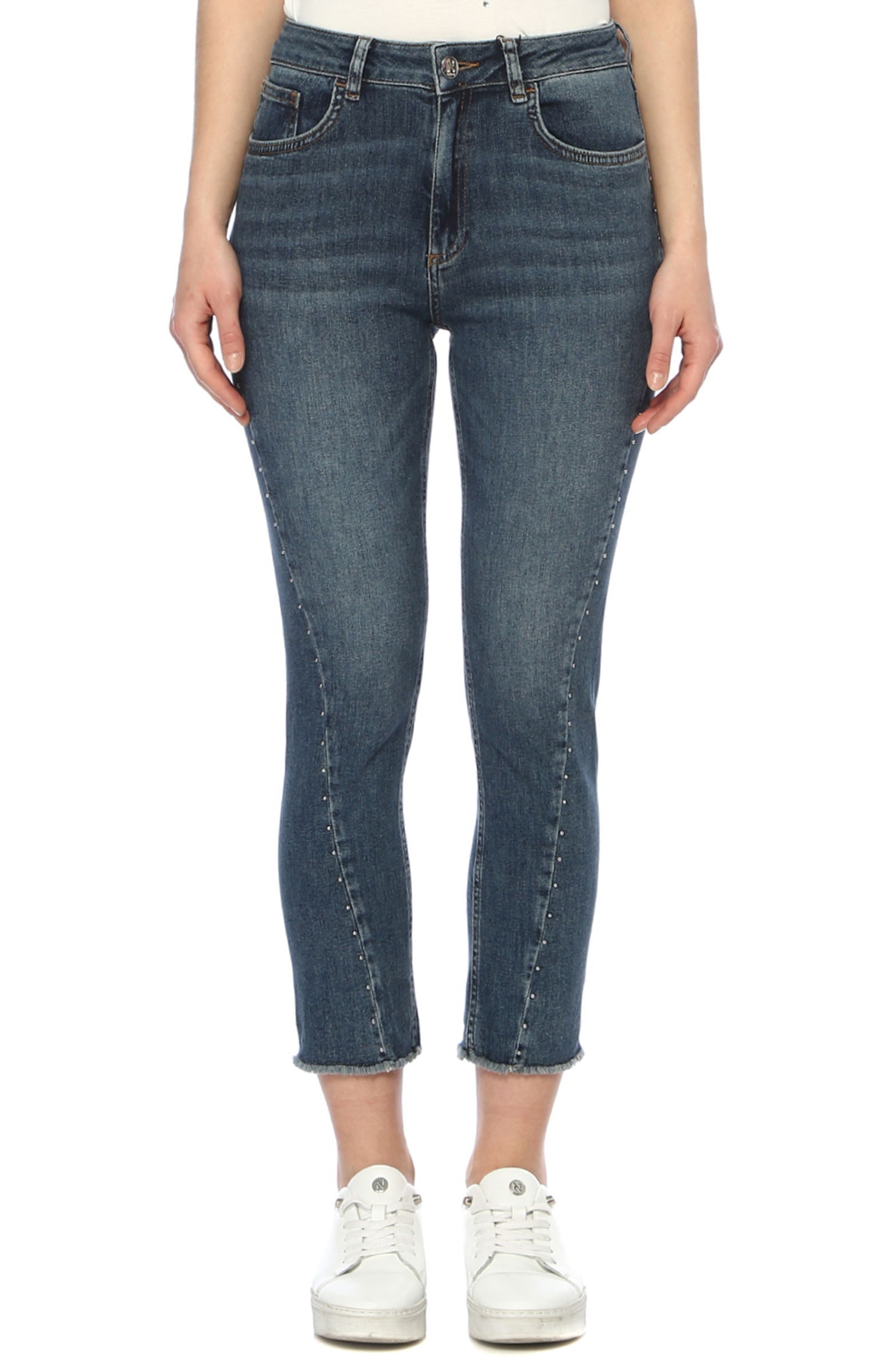 Skinny Cropped Mavi Trok Detaylı Jean Pantolon Skinny Cropped Mavi Trok Detaylı Jean Pantolon