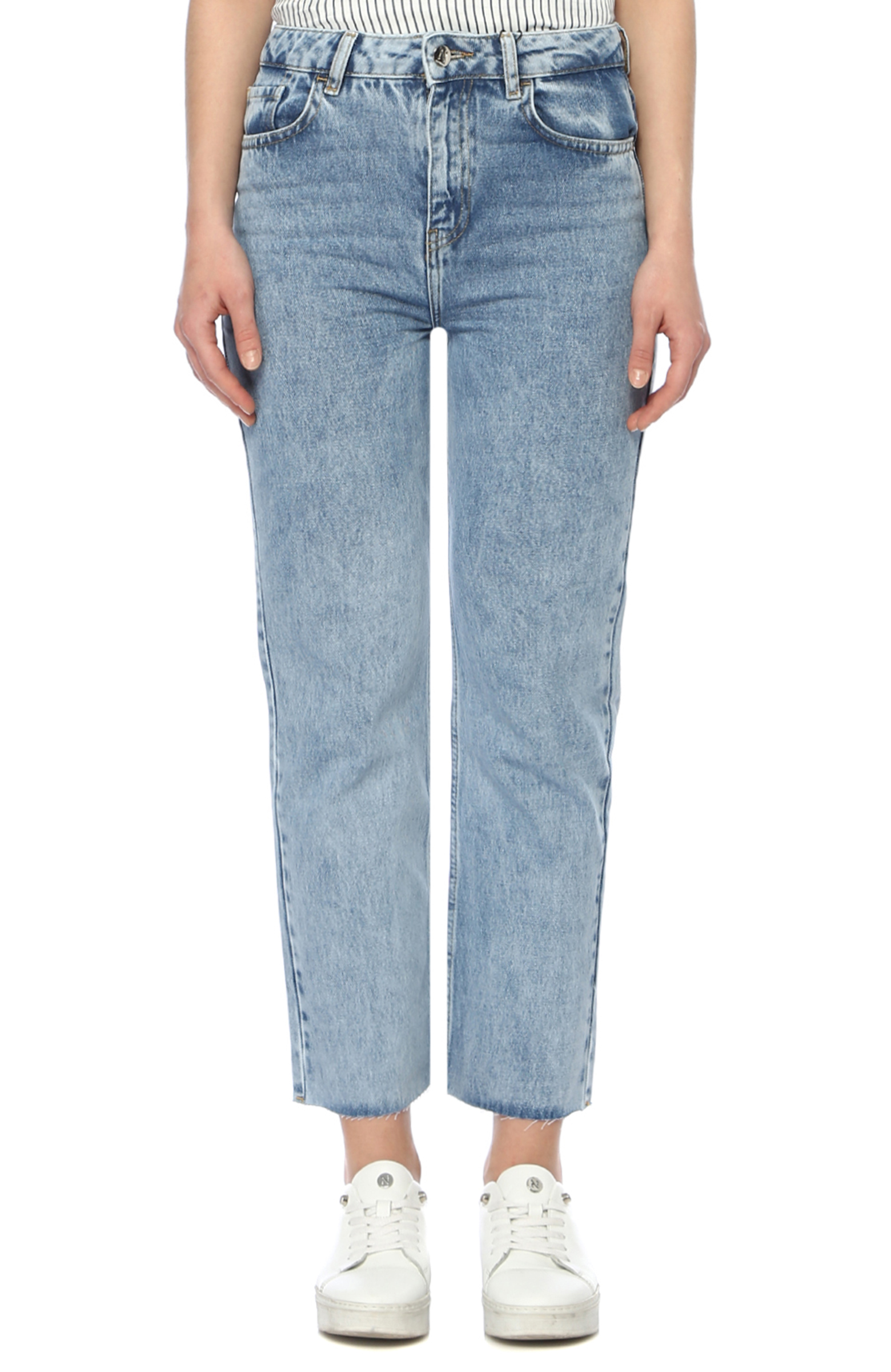 Mavi Yüksek Bel Geniş Paça Jean Pantolon