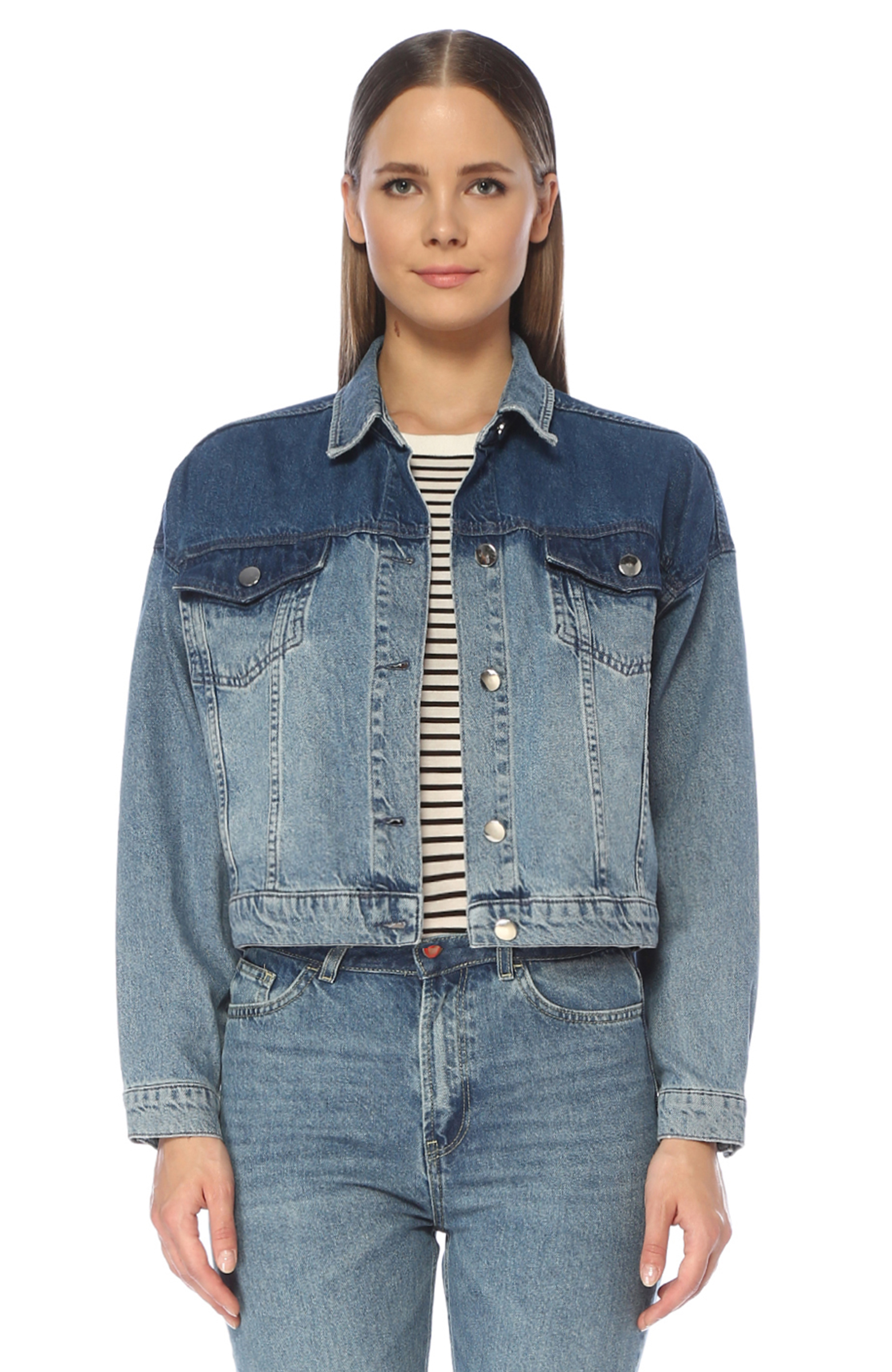 Mavi İngiliz Yaka  Denim Ceket Mavi İngiliz Yaka  Denim Ceket