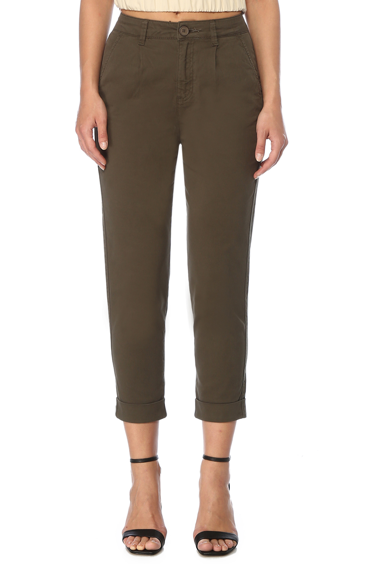 Slim Fit Haki Pili Detaylı Pantolon Slim Fit Haki Pili Detaylı Pantolon
