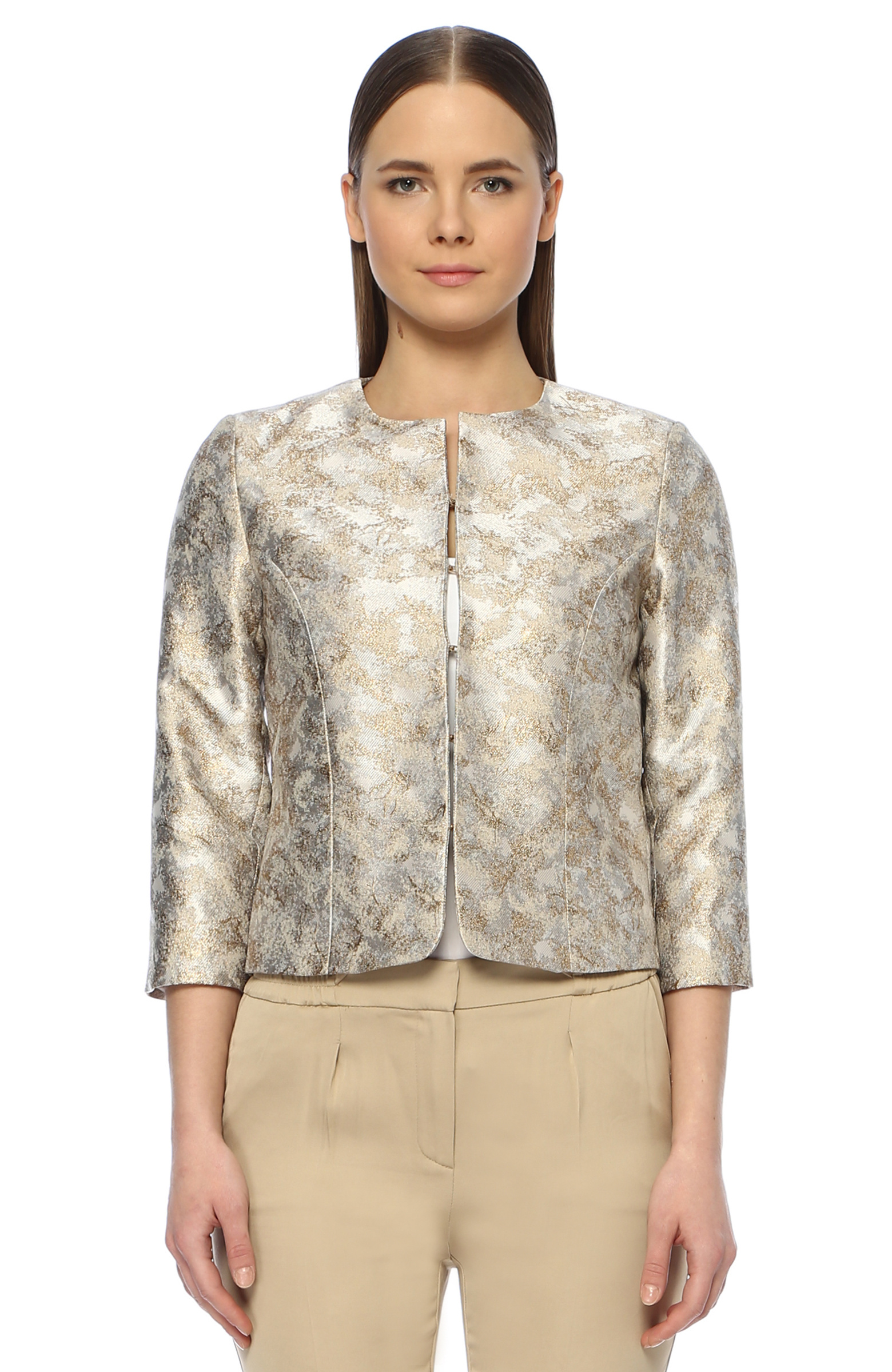 Slim Fit Bej Desenli Ceket