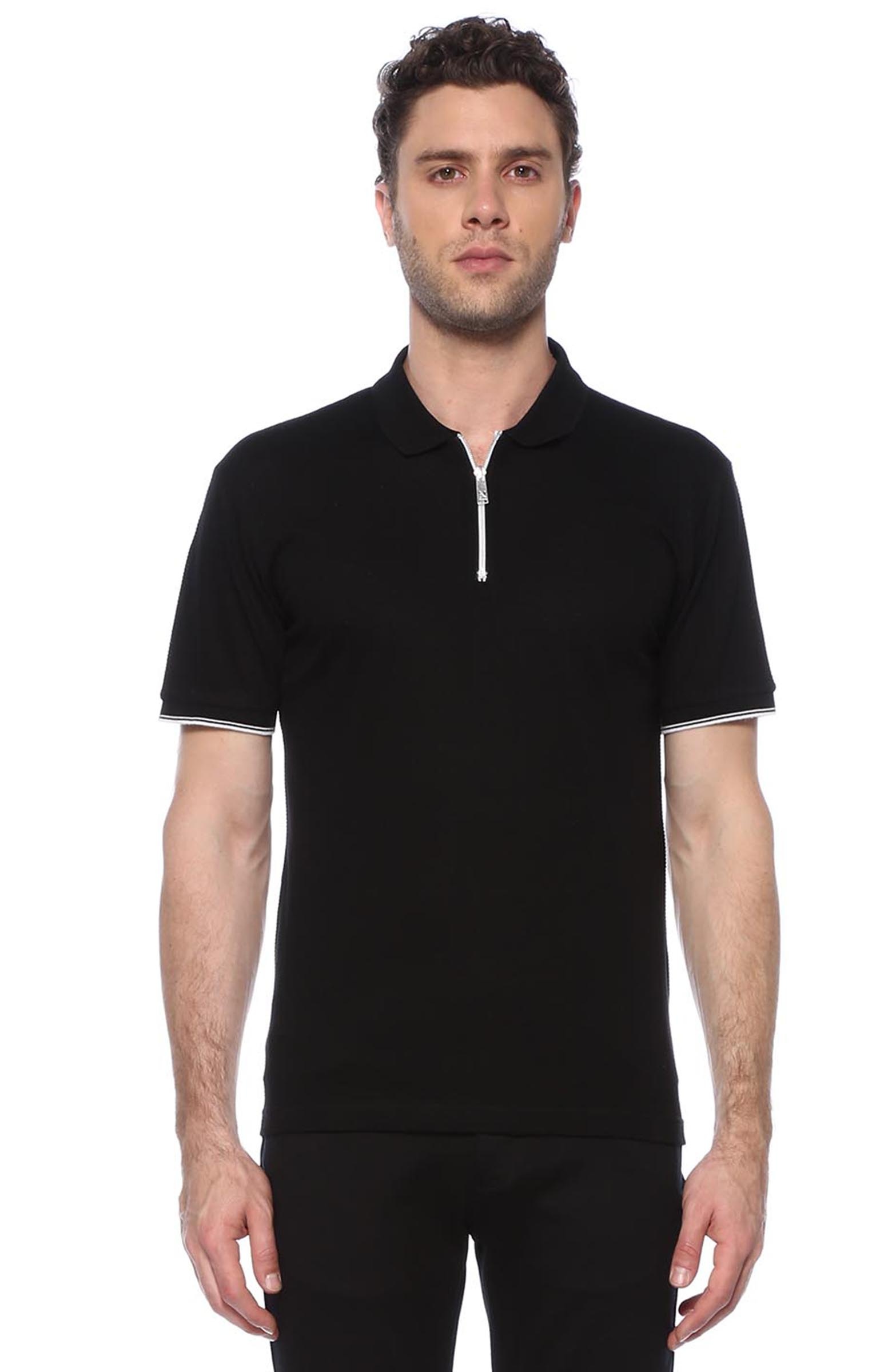 Slim Fit Siyah Polo Yaka Fermuarlı T-shirt Slim Fit Siyah Polo Yaka Fermuarlı T-shirt