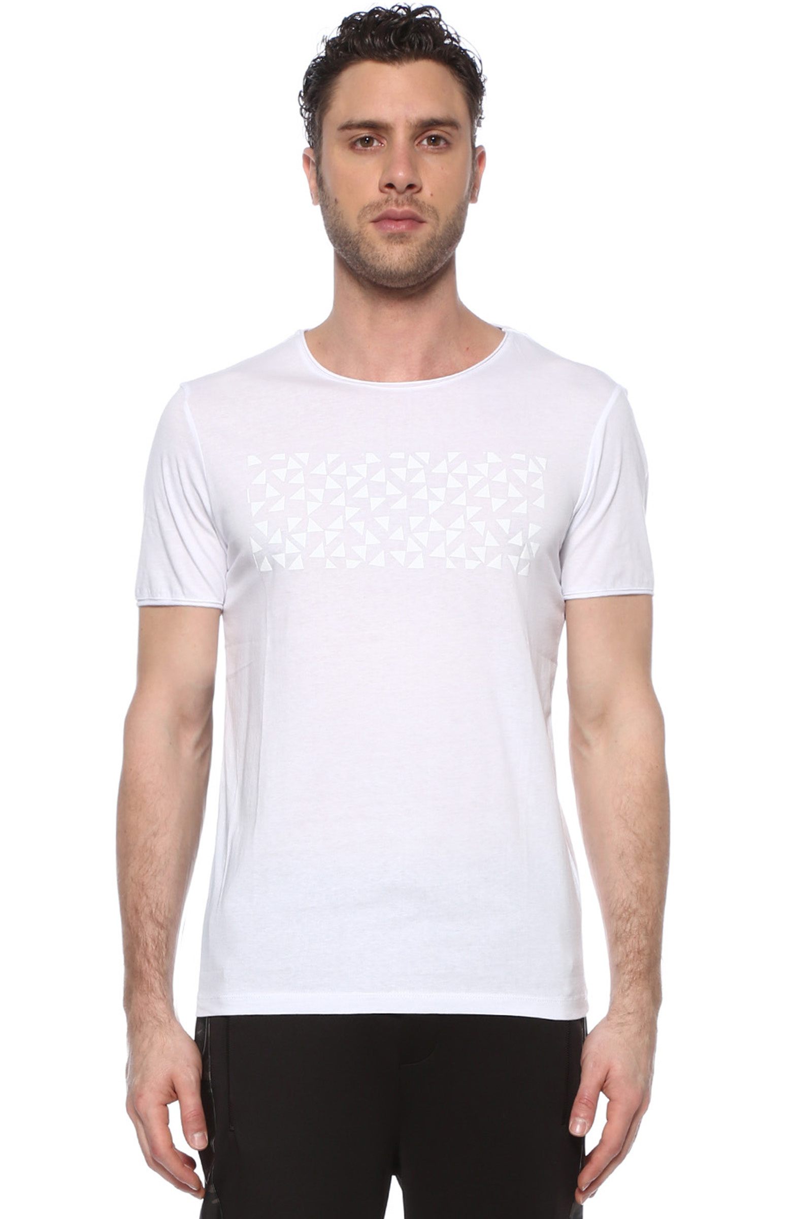 Slim Fit Beyaz Baskılı T-shirt