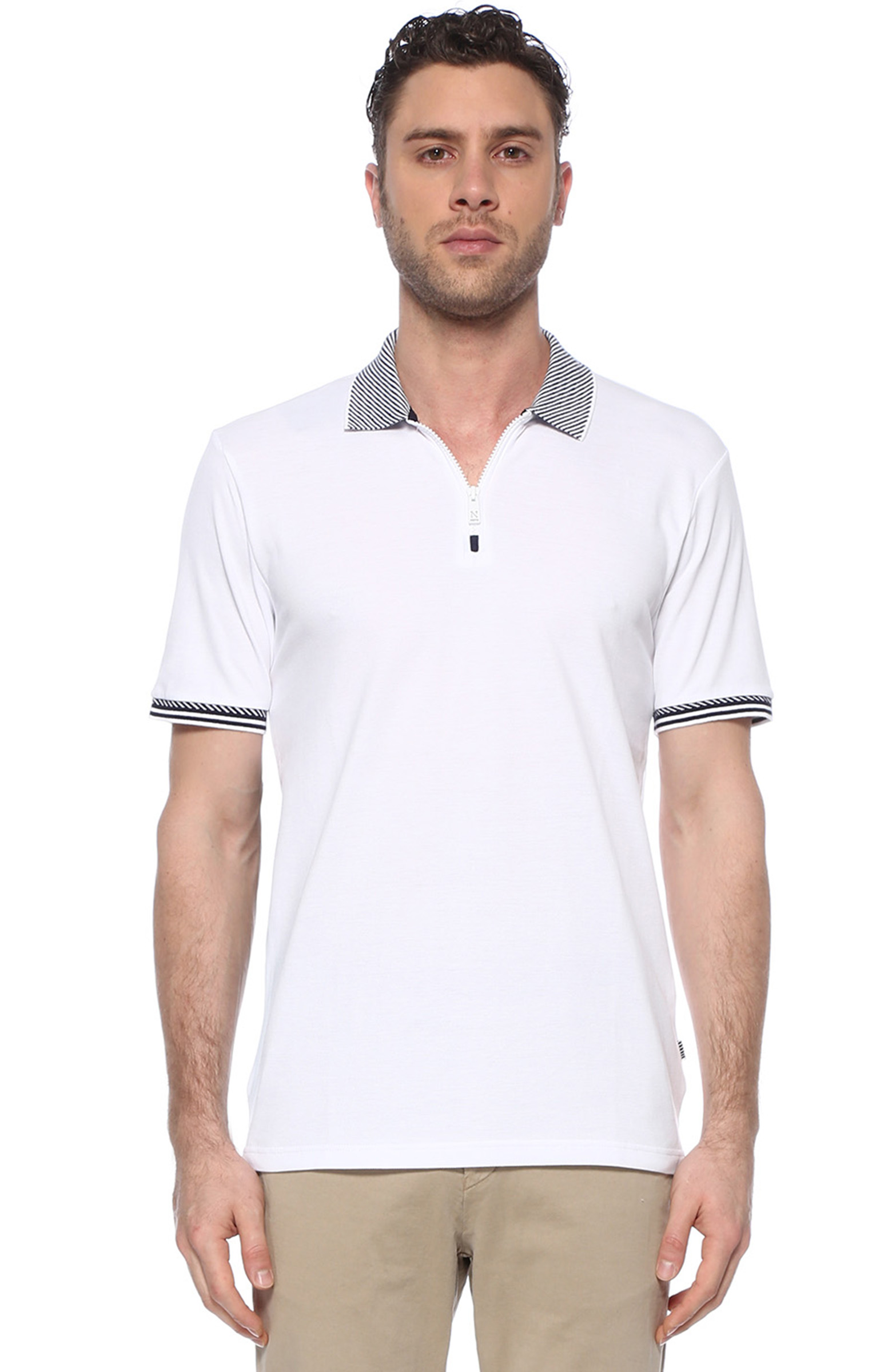 Slim Fit Beyaz Polo Yaka T-shirt