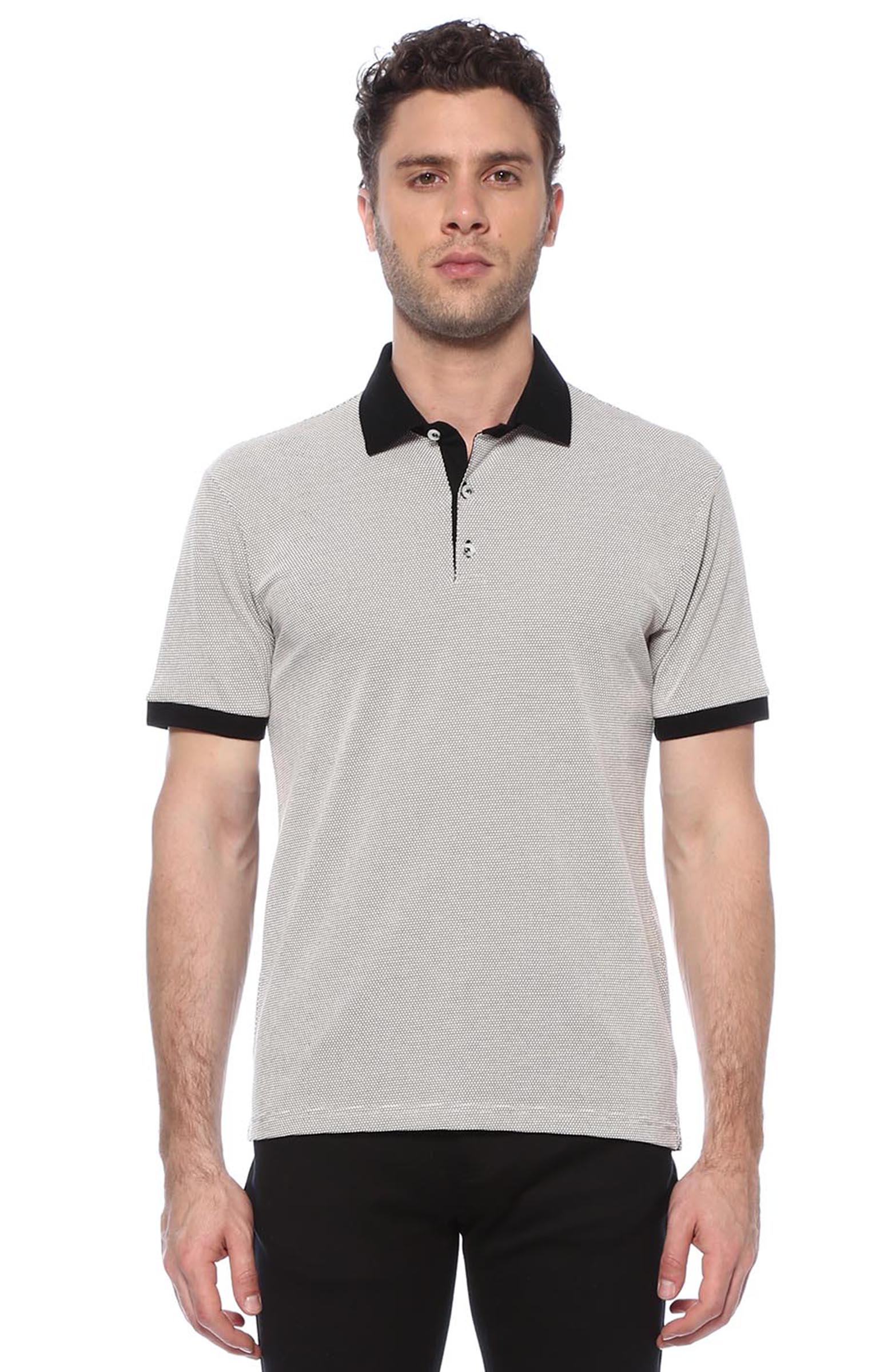 Slim Fit Mikro Desenli Polo Yaka T-shirt Slim Fit Mikro Desenli Polo Yaka T-shirt