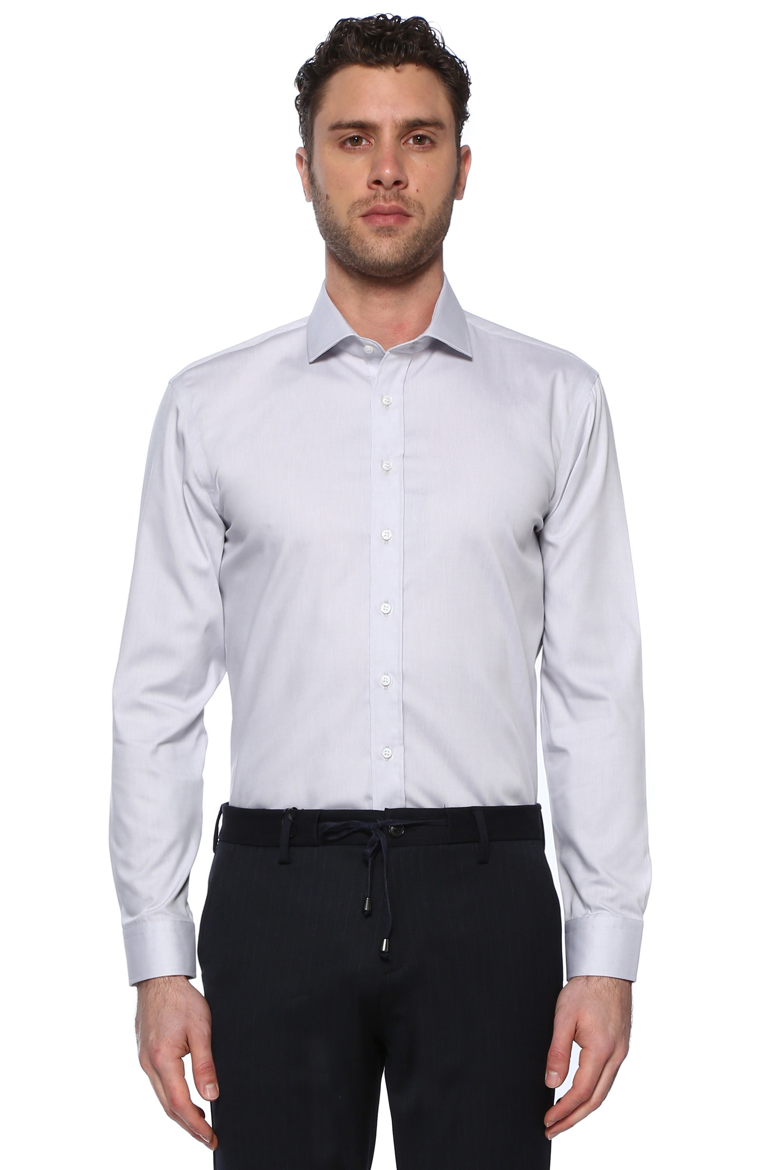 Non Iron Açık Gri Italyan Yaka Gömlek Non Iron Açık Gri Italyan Yaka Gömlek