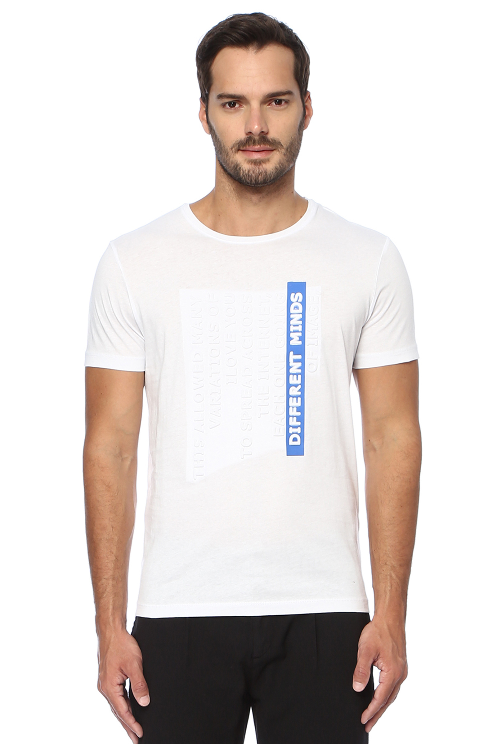 Slim Fit Beyaz Baskılı T-shirt