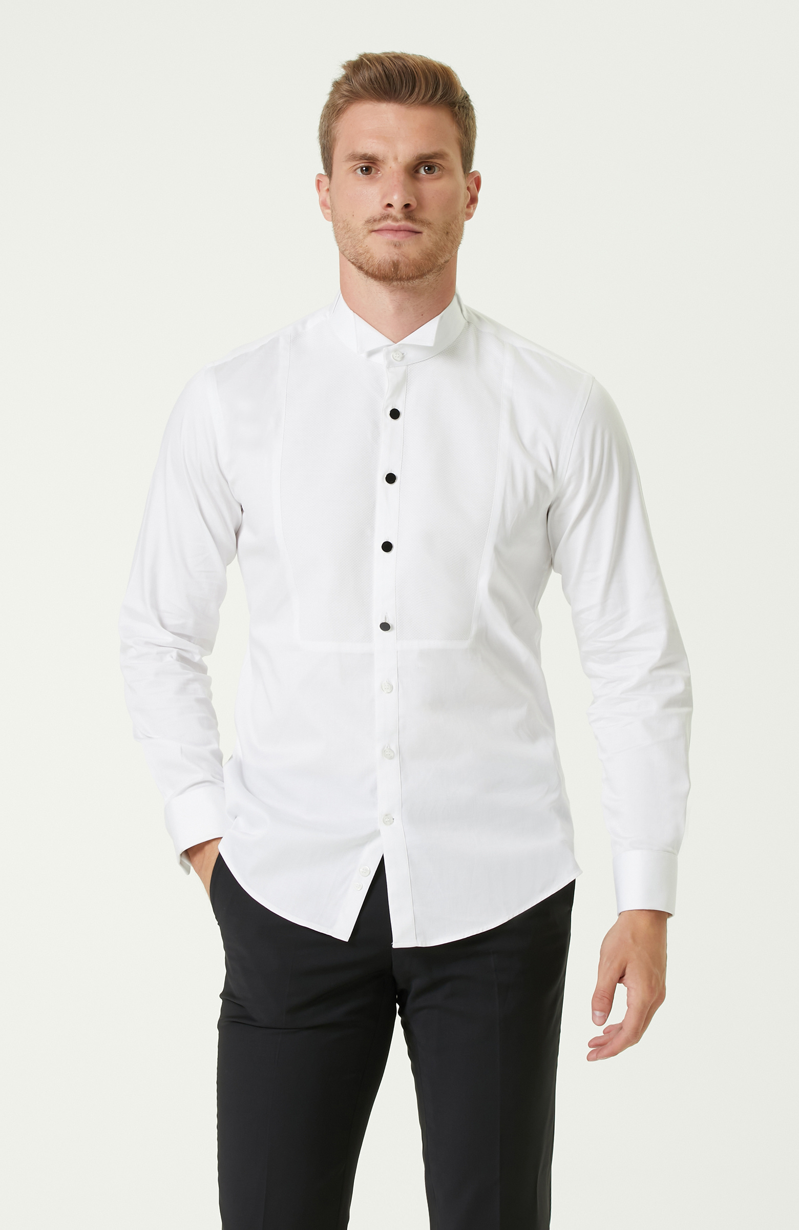 Slim Fit Beyaz Smokin Gömleği