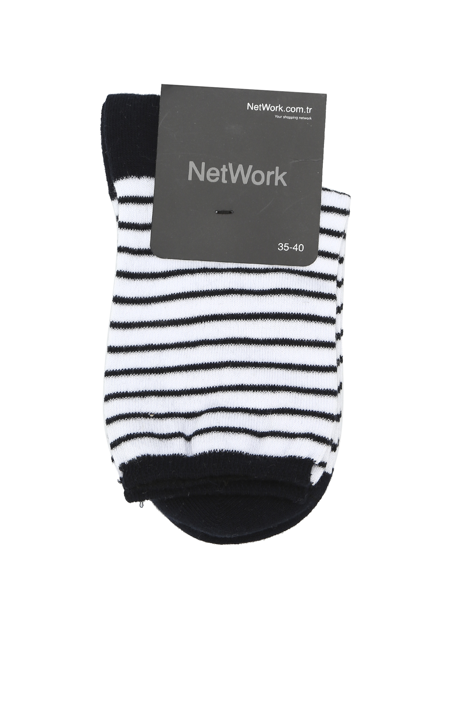 Beyaz Lacivert Çizgili Kadın Çorap