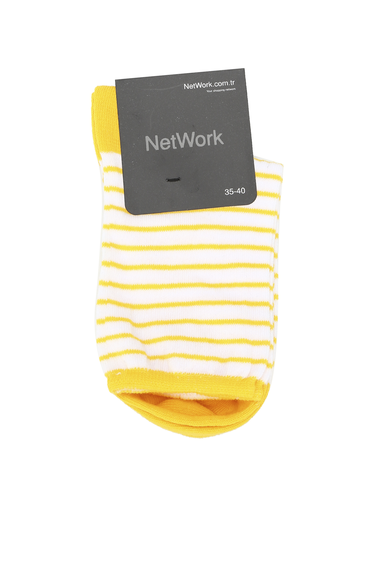 Sarı Beyaz Çizgili Kadın Çorap