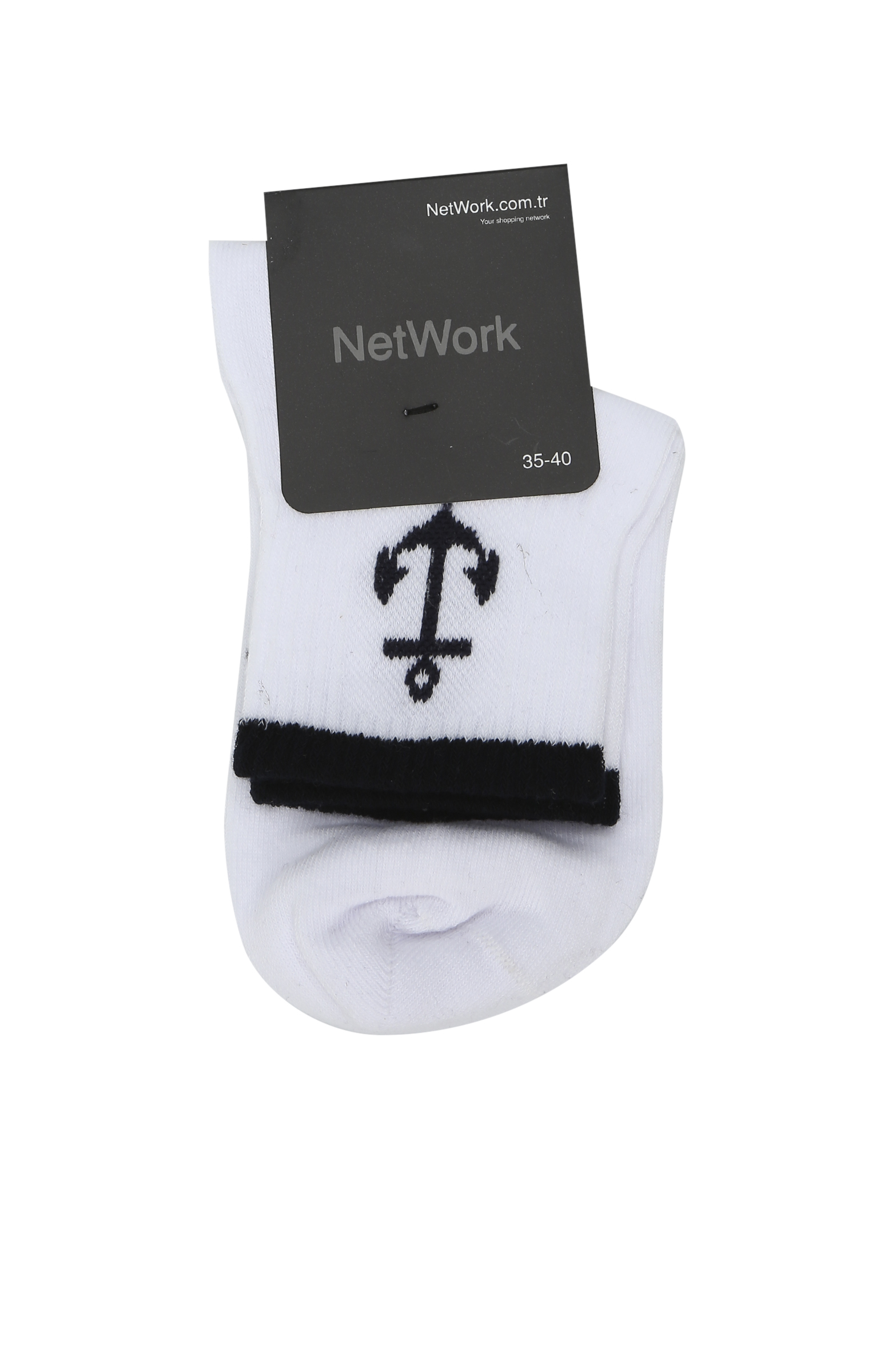 Beyaz Lacivert Desenli Kadın Çorap
