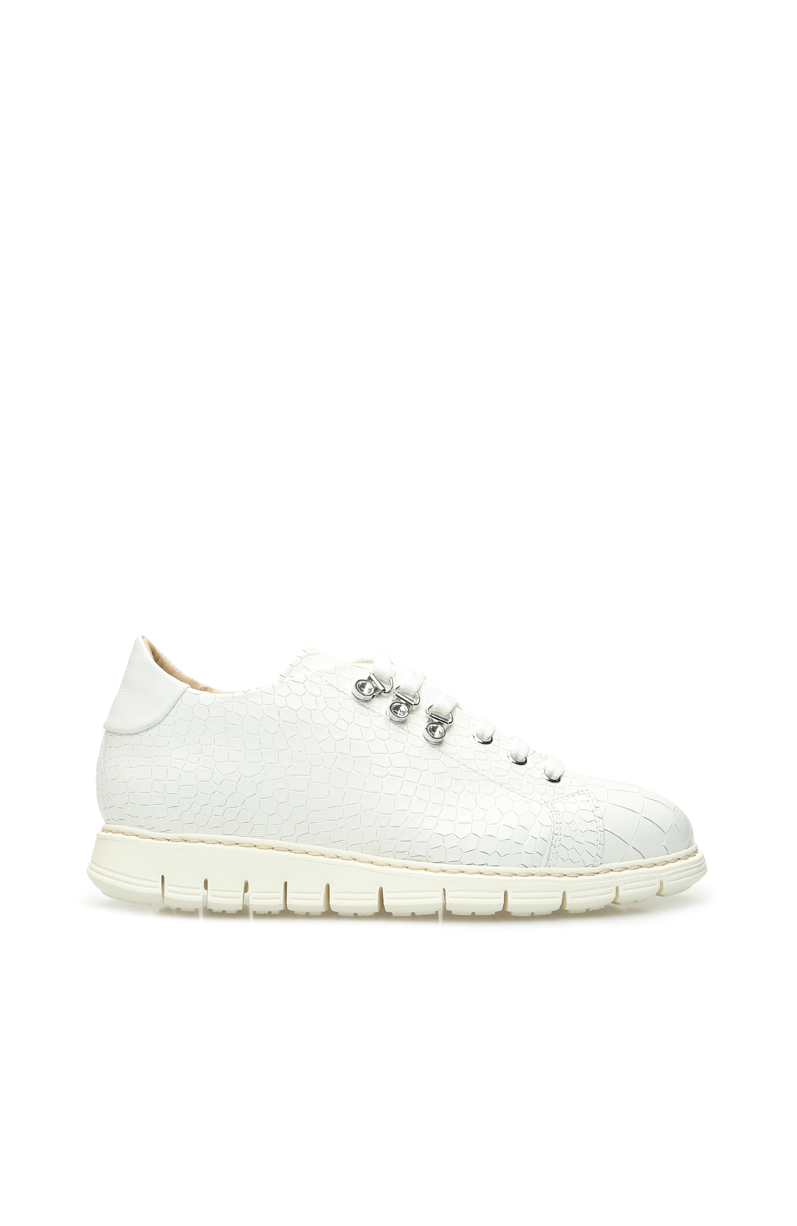 Beyaz Kroko Dokulu Kadın Deri Sneaker Beyaz Kroko Dokulu Kadın Deri Sneaker