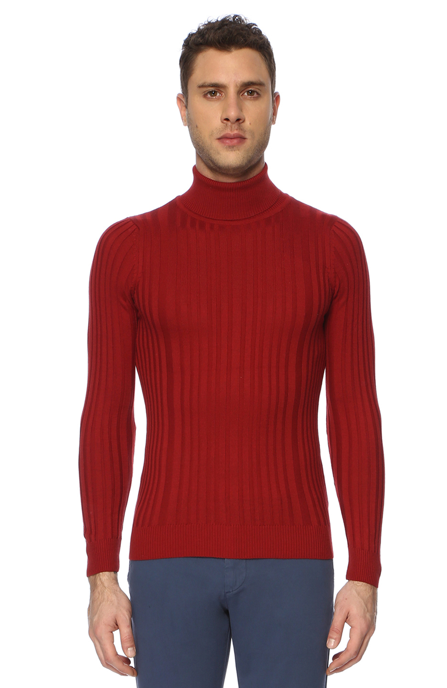 Balıkçı Yaka Bordo Kazak