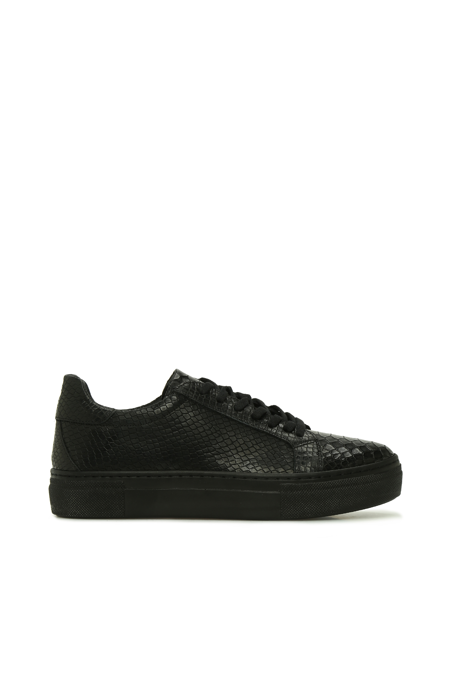 Siyah Kroko Dokulu Kadın Deri Sneaker Siyah Kroko Dokulu Kadın Deri Sneaker