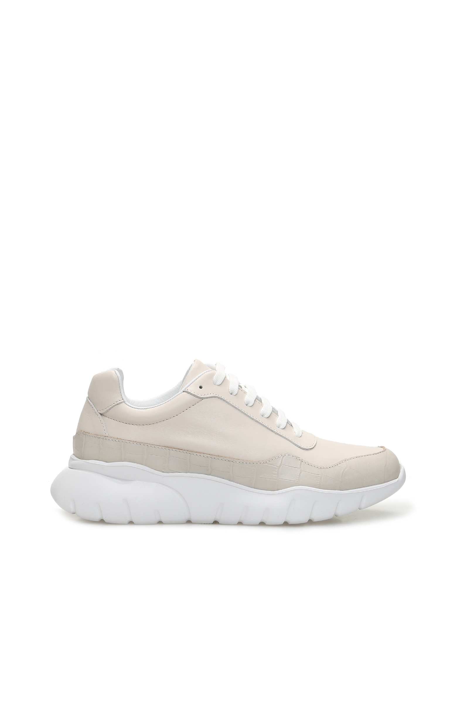 Bej Kroko Doku Detaylı Kadın Deri Sneaker Bej Kroko Doku Detaylı Kadın Deri Sneaker