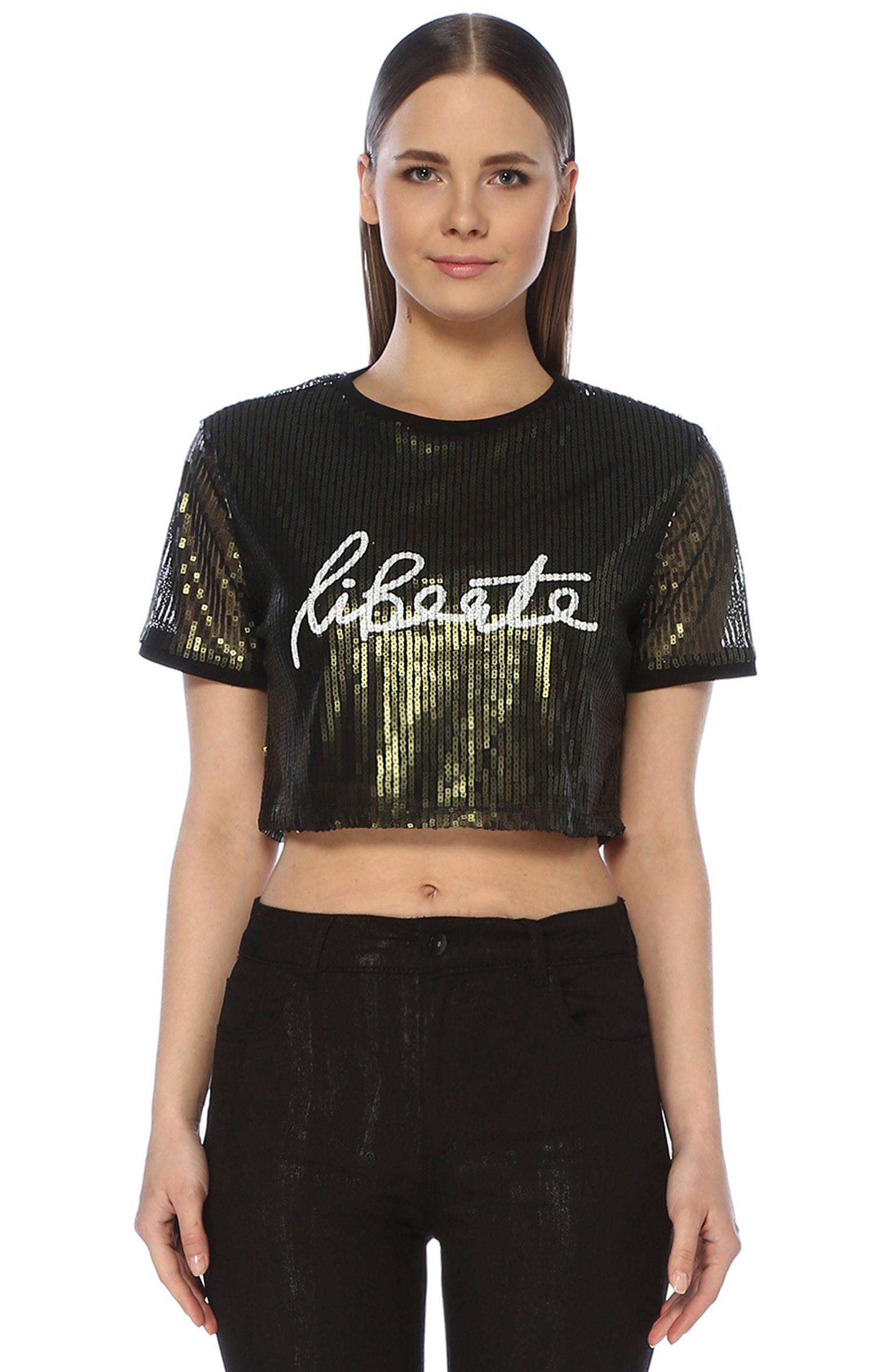 Haki Payet İşlemeli Crop T-shirt Haki Payet İşlemeli Crop T-shirt