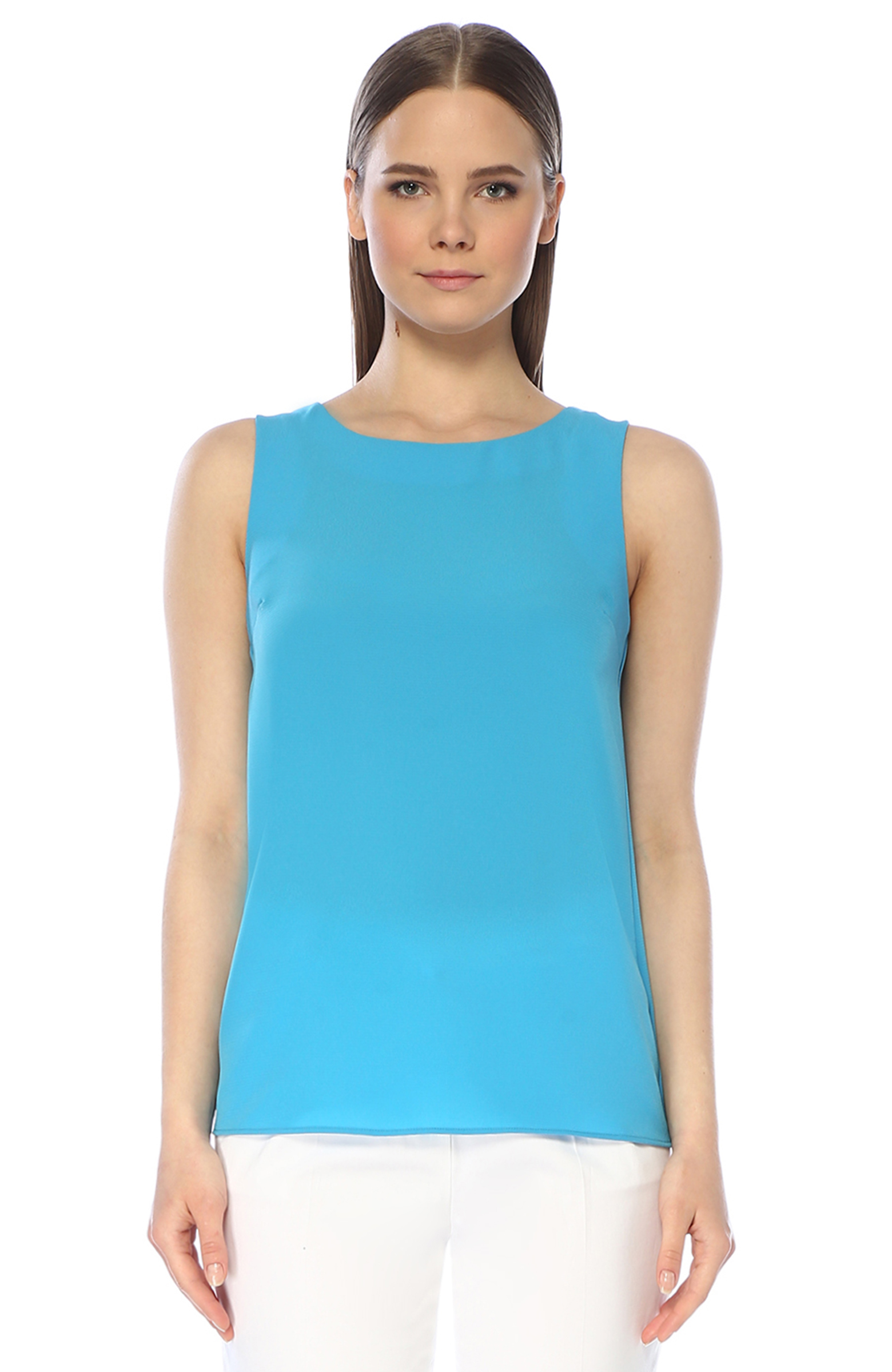 Turkuaz Bisiklet Yaka Kolsuz Bluz Turkuaz Bisiklet Yaka Kolsuz Bluz