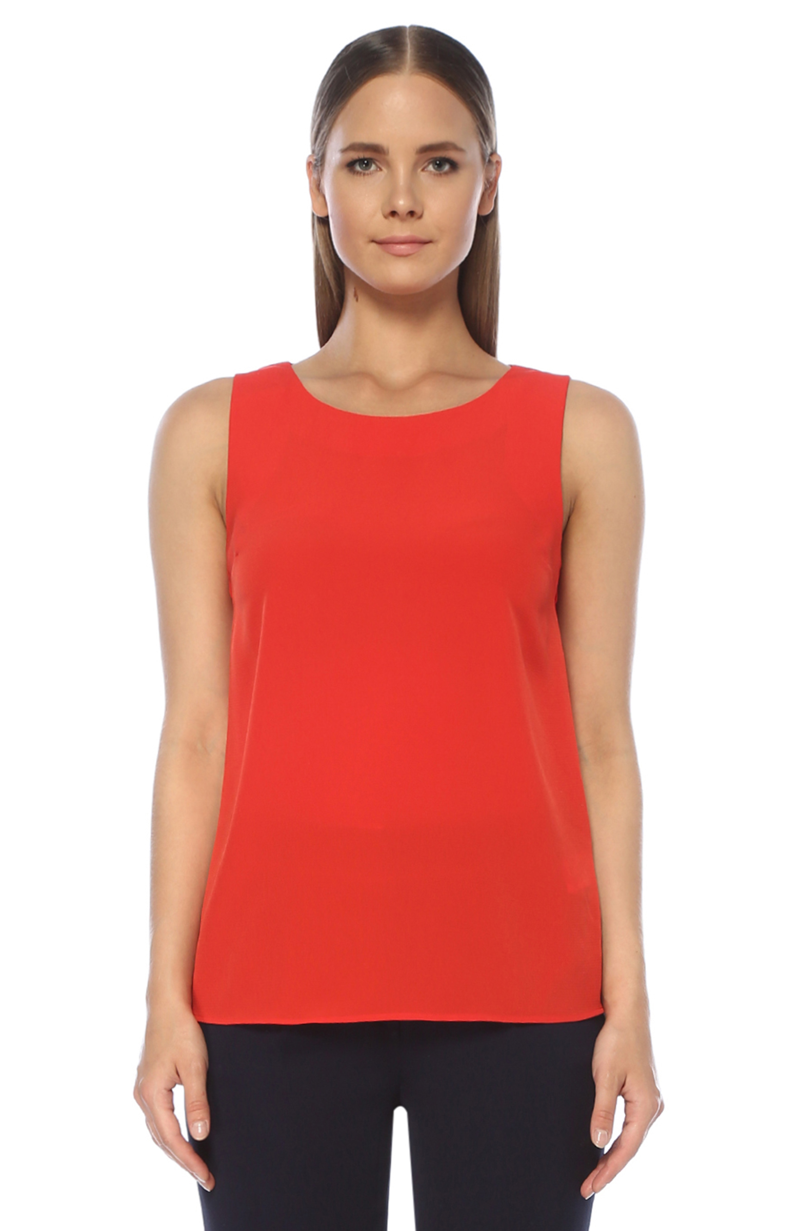 Nar Çiçeği Bisiklet Yaka Kolsuz Bluz