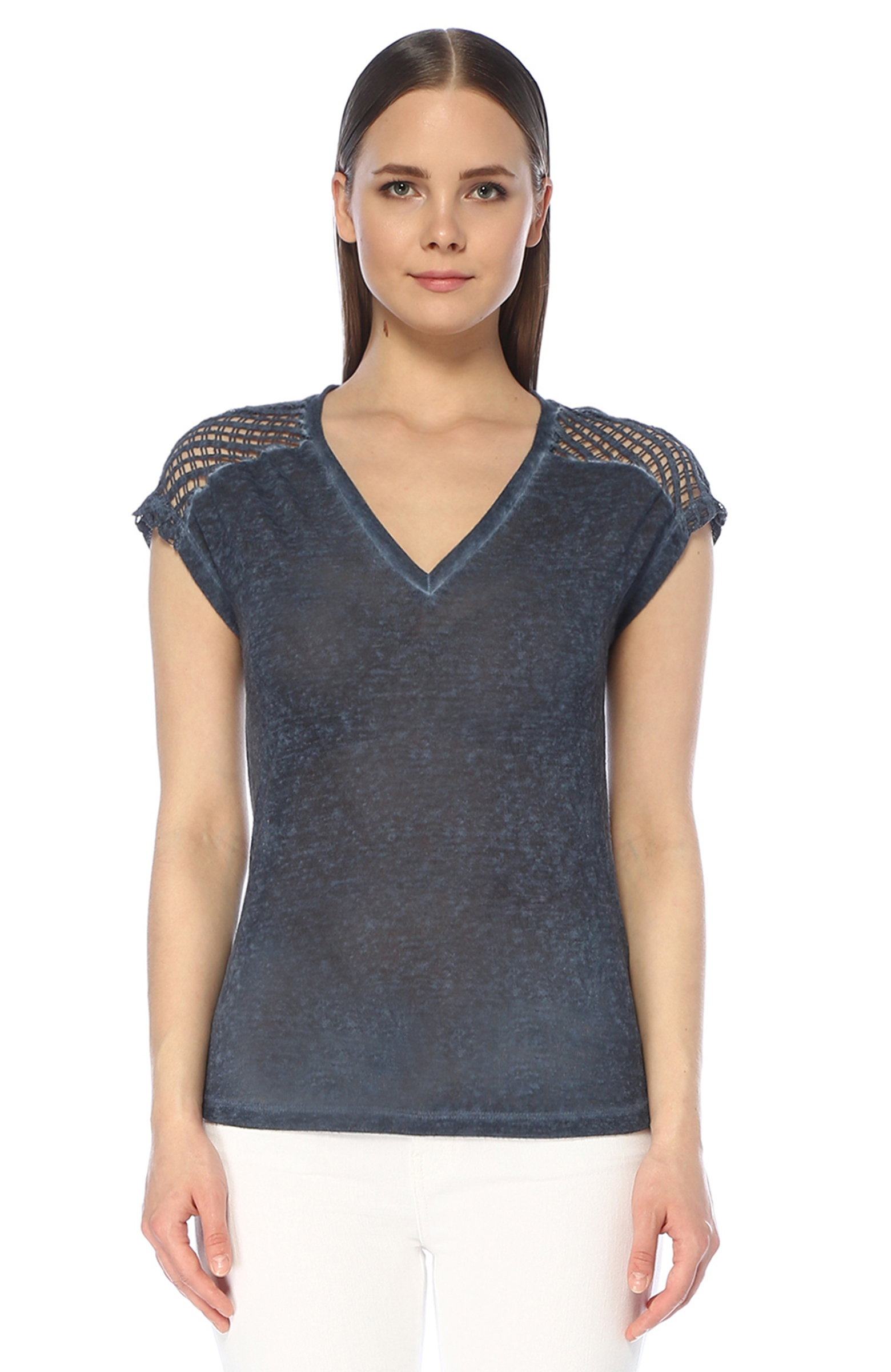 Basic Fit Lacivert File Detaylı T-shirt Basic Fit Lacivert File Detaylı T-shirt