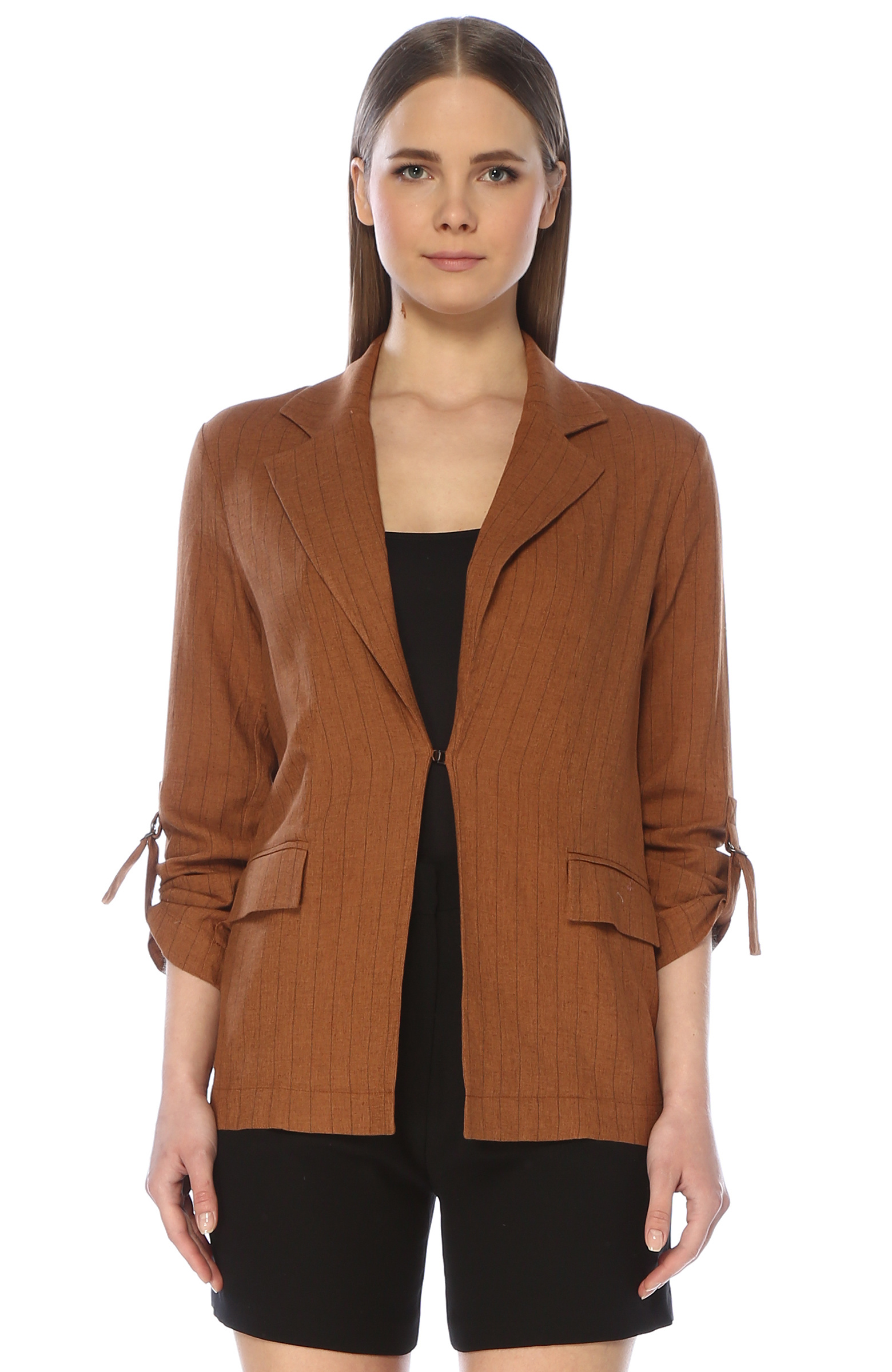 Kahverengi Çizgili Keten Ceket Kahverengi Çizgili Keten Ceket