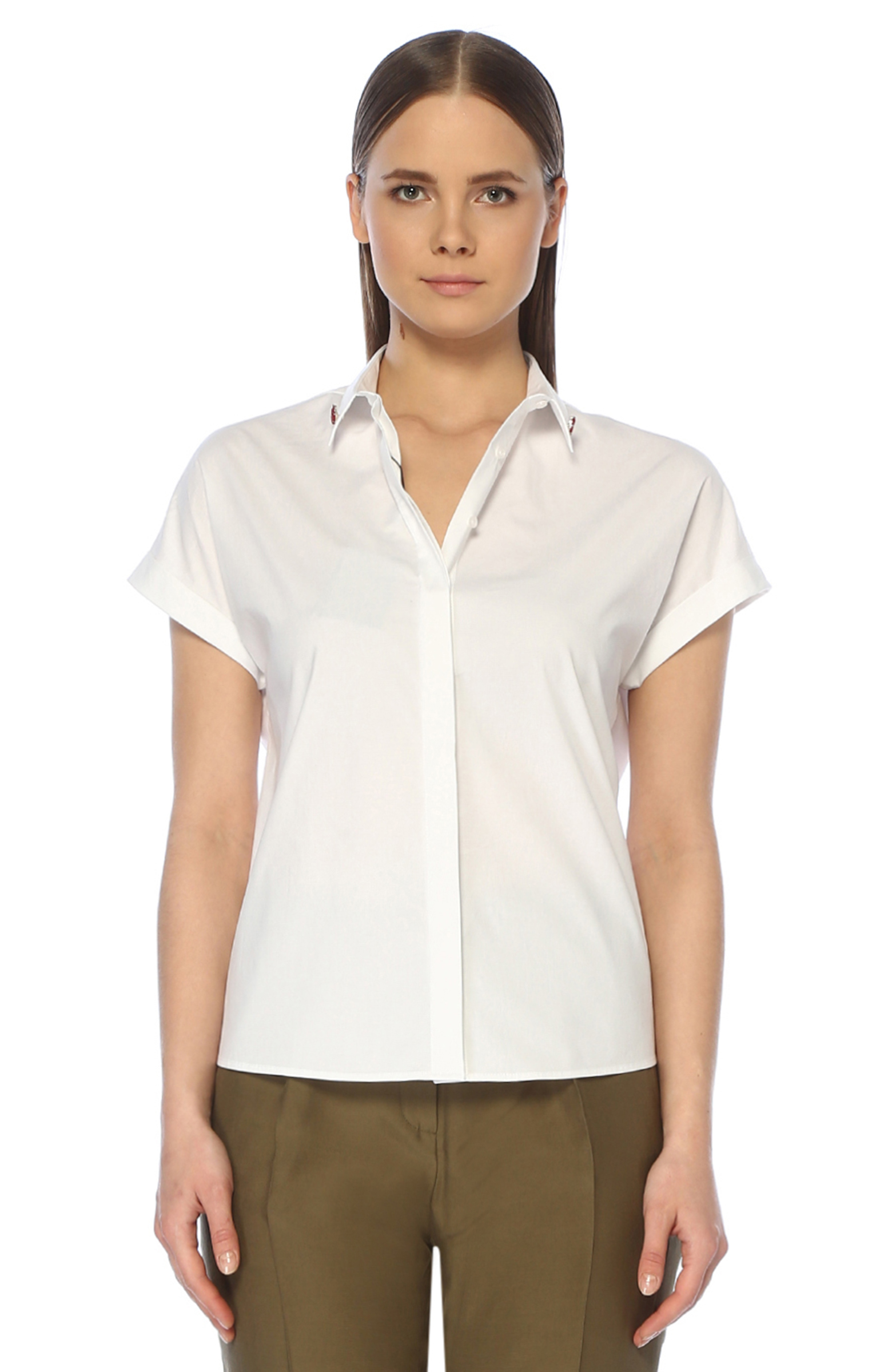 Regula Fit Beyaz Taş İşlemeli Gömlek