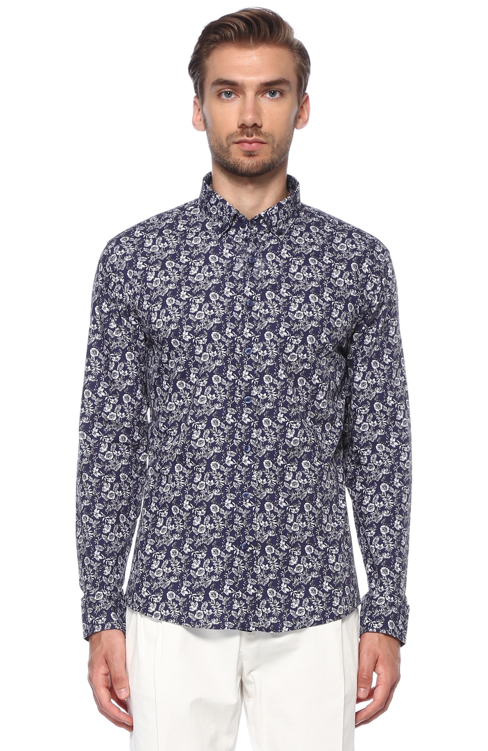 Lacivert Baskılı Gömlek