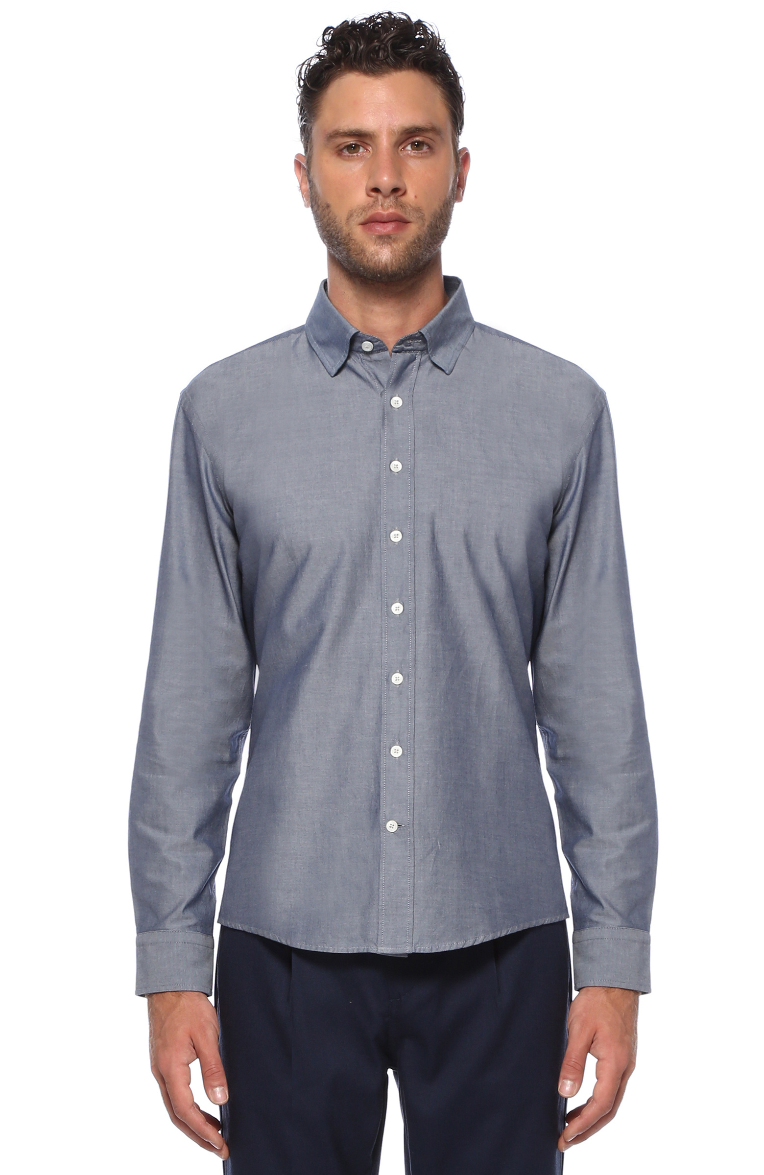 Slim Fit Indigo Polo Yaka Gömlek Slim Fit Indigo Polo Yaka Gömlek