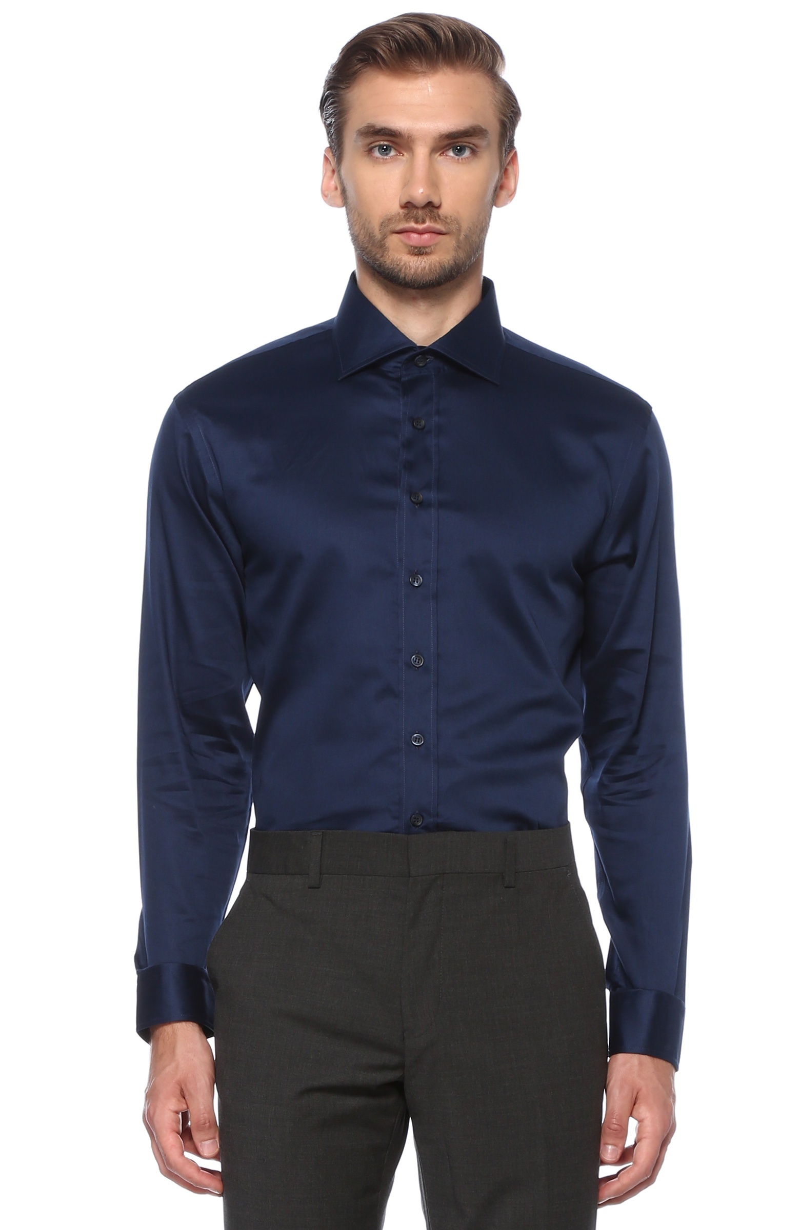 Lacivert Italyan Yaka Gömlek