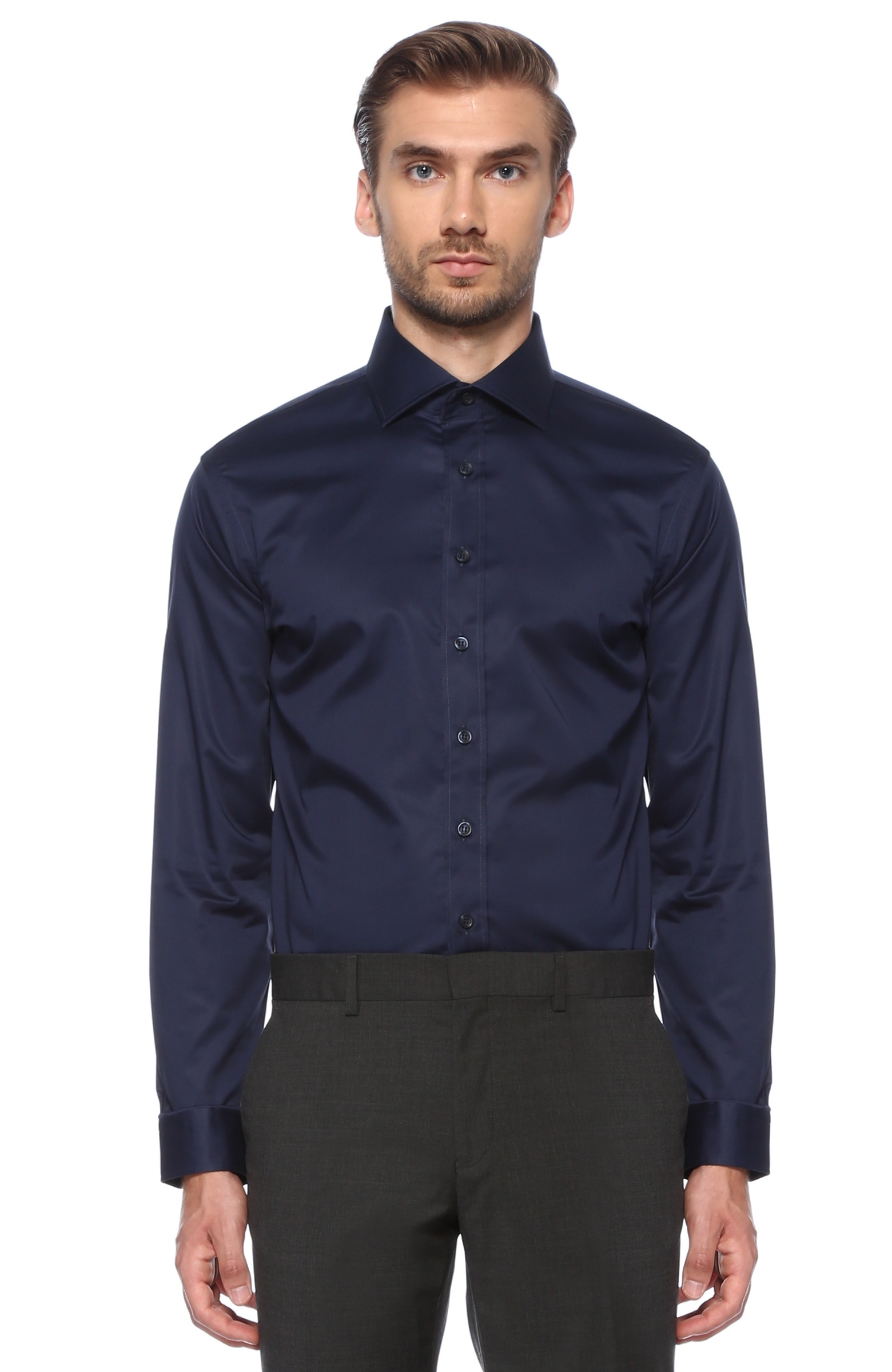 Lacivert Italyan Yaka Gömlek