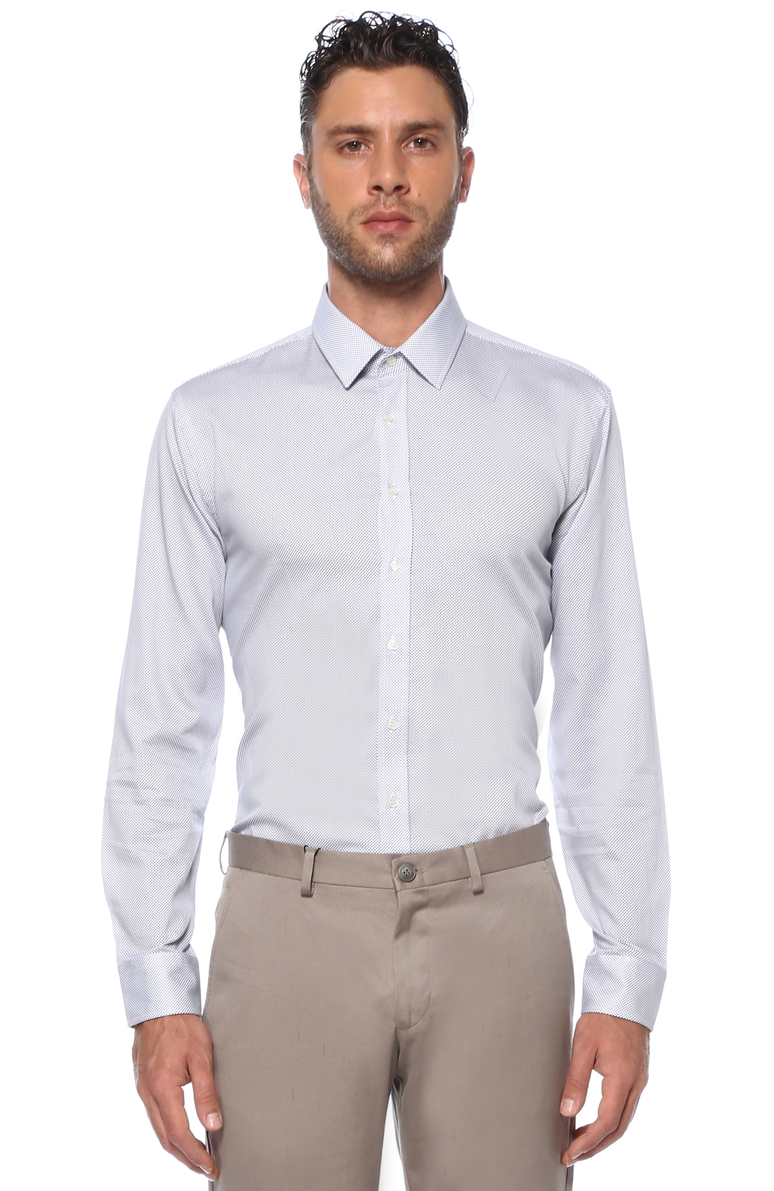 Slim Fit Beyaz Lacivert Mikro Desenli Gömlek Slim Fit Beyaz Lacivert Mikro Desenli Gömlek