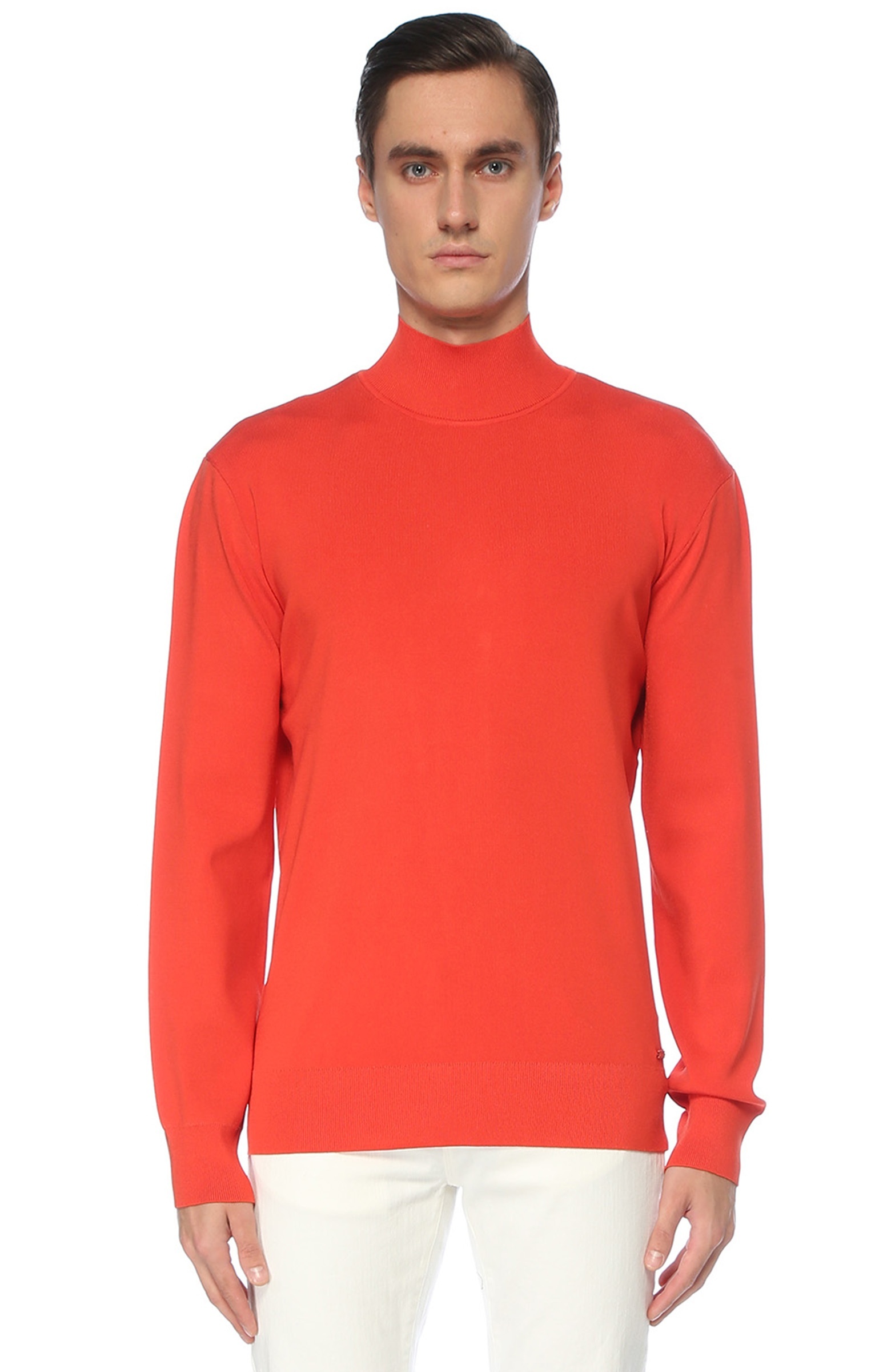 Kırmızı Yarım Balıkçı Yaka Kazak