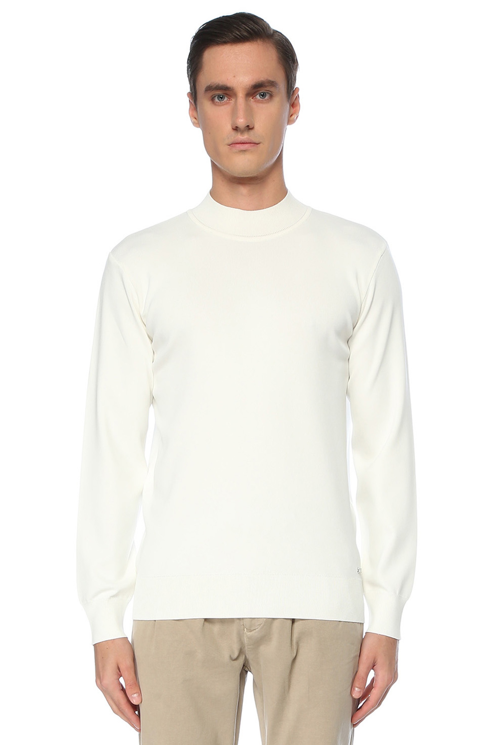 Ekru Yarım Balıkçı Yaka Kazak Ekru Yarım Balıkçı Yaka Kazak